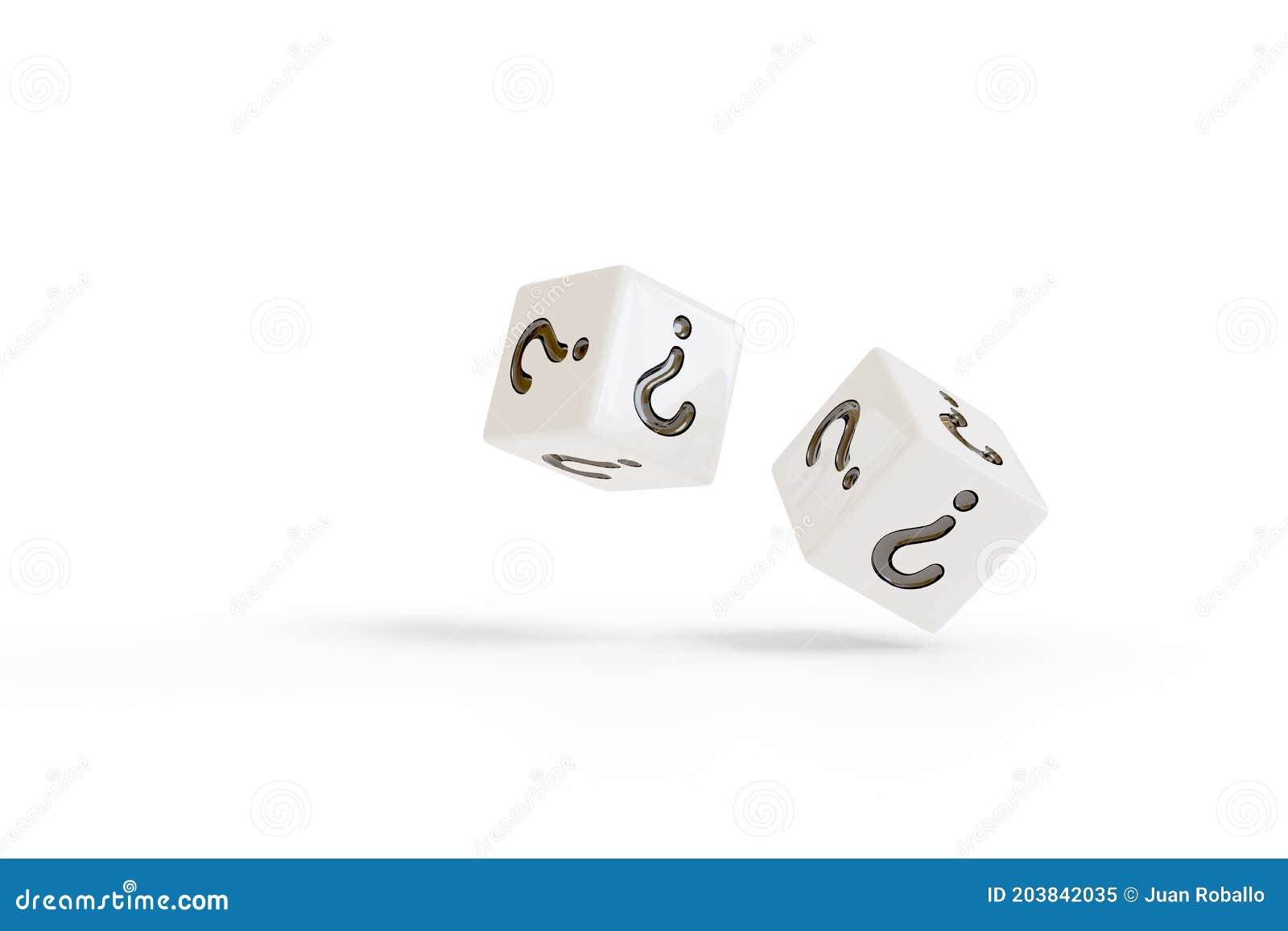 Two Rolling White Dice with Question Marks on Their Faces Isolated on ...