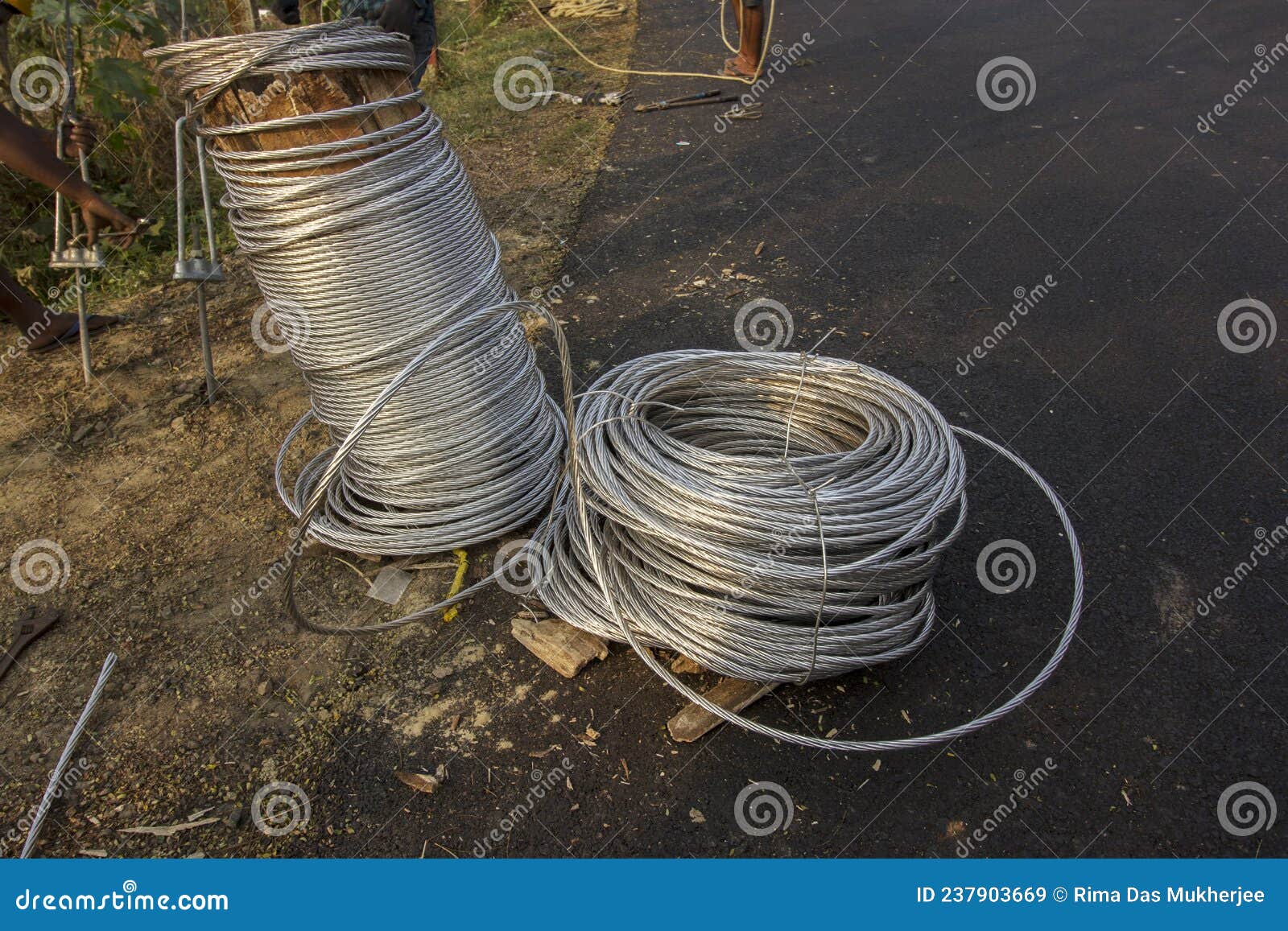 Two Rolls of Aluminum Cable at Road Side Stock Image - Image of ...