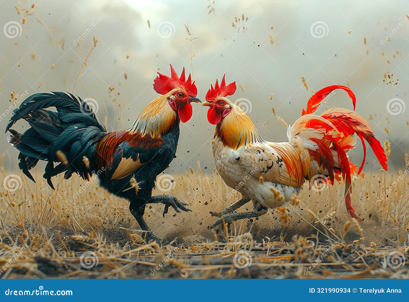 Two Roosters Fighting in Field Stock Photo - Image of chicken, meat ...