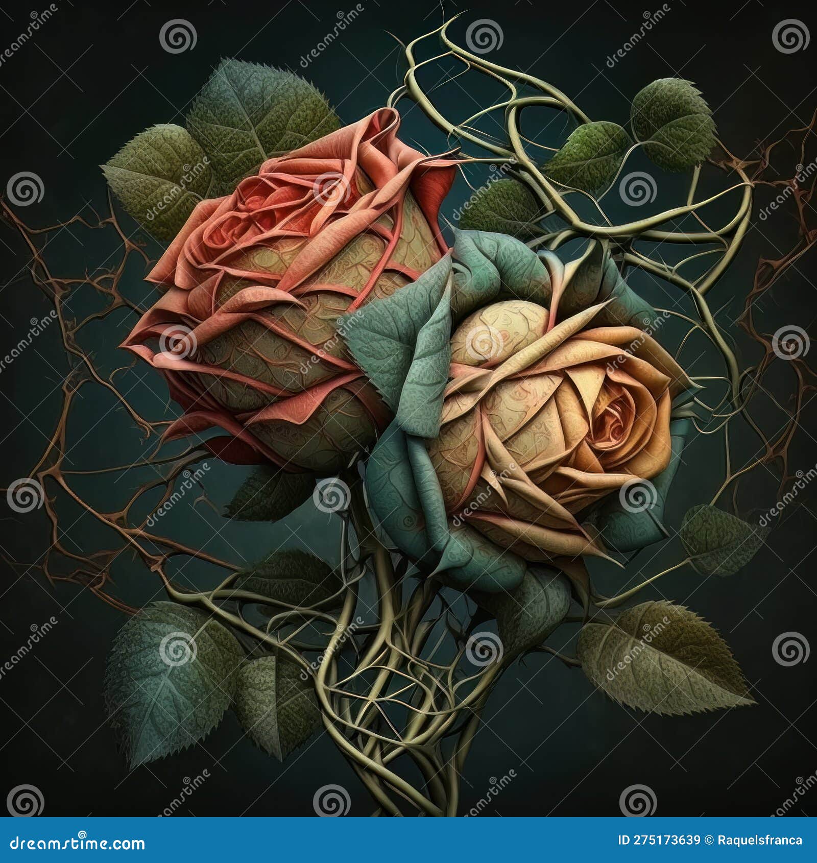 Two roses intertwining stock illustration. Illustration of female ...