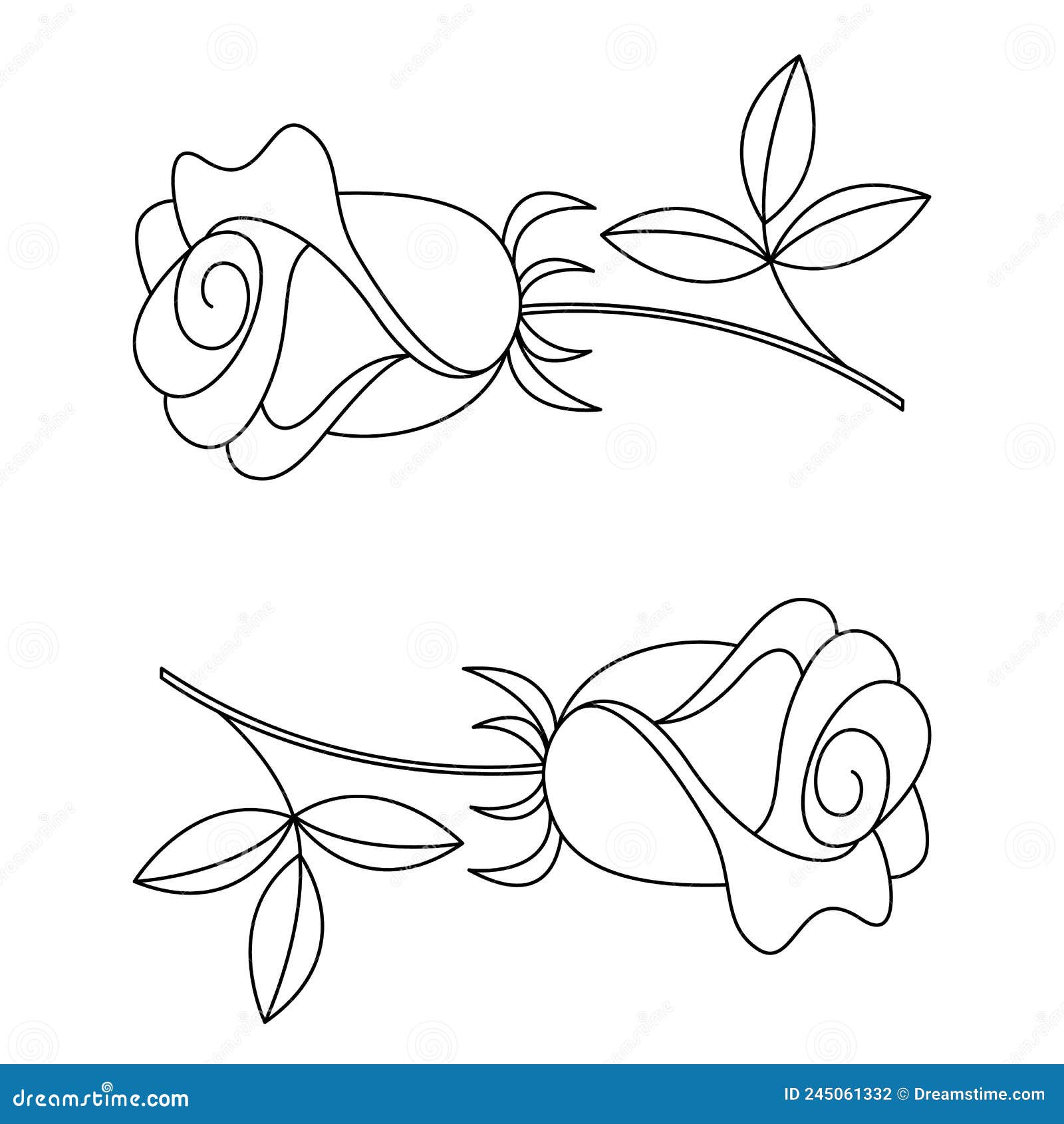 Two Roses Isolated, Outline Vector Illustration. Hand Drawn Contour ...
