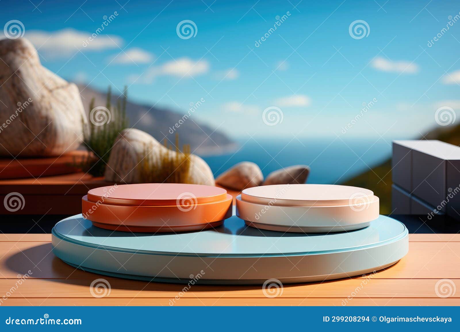 Two Round Catwalks or a Stage for Displaying Goods Against the Backdrop ...