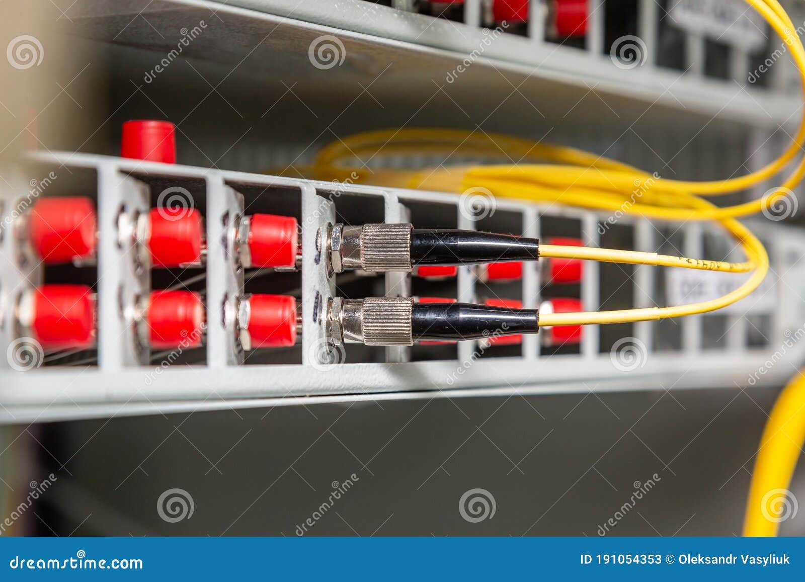 Two Round Fiber Optic Cables Inserted into the Switch. Horizontal ...