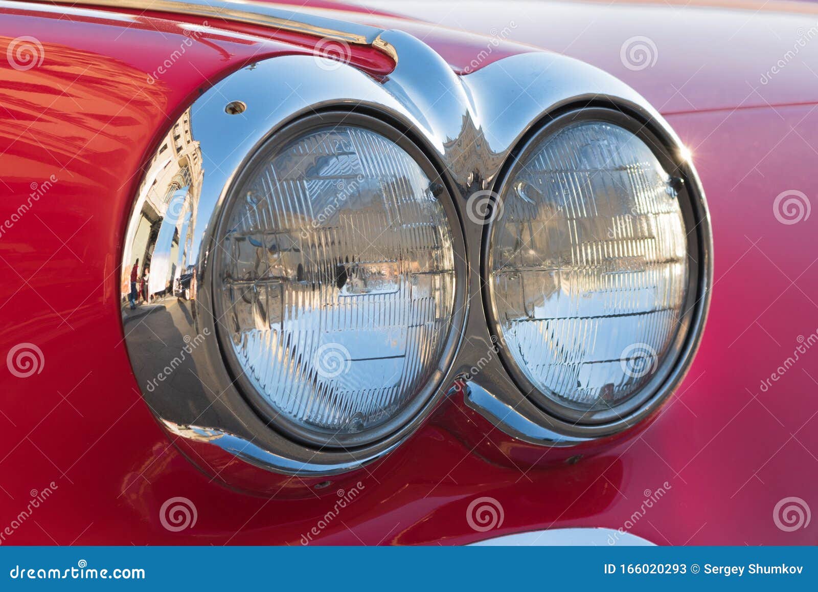 Two Round Headlights of the Pink Retro Car Editorial Stock Photo ...