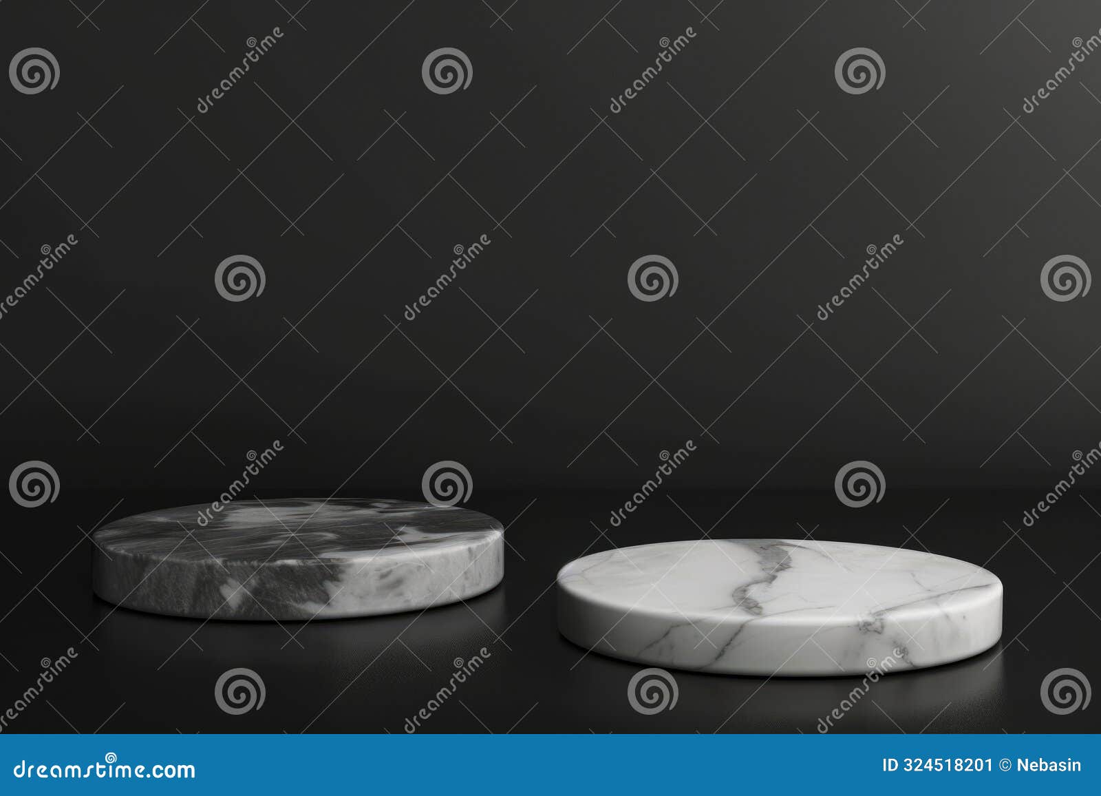 Two Round Marble Platforms, One Grey and One White, Sit on a Black Surface Stock Illustration ...
