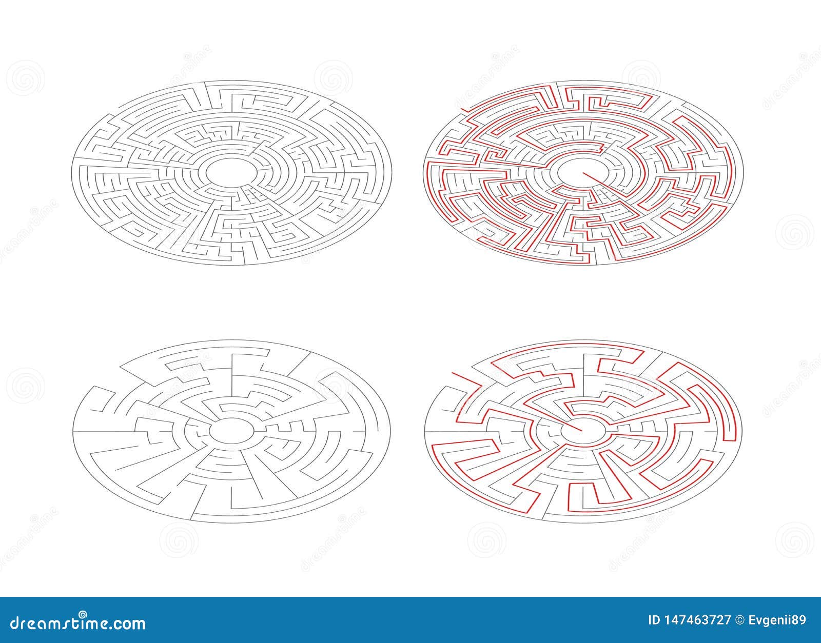 Two Round Mazes of Medium Complexity in Isometric View on White and ...