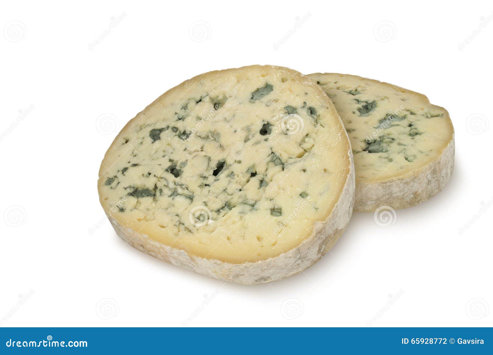 Two Round Piece of Blue Cheese (Fourme D Ambert) Isolated on White ...
