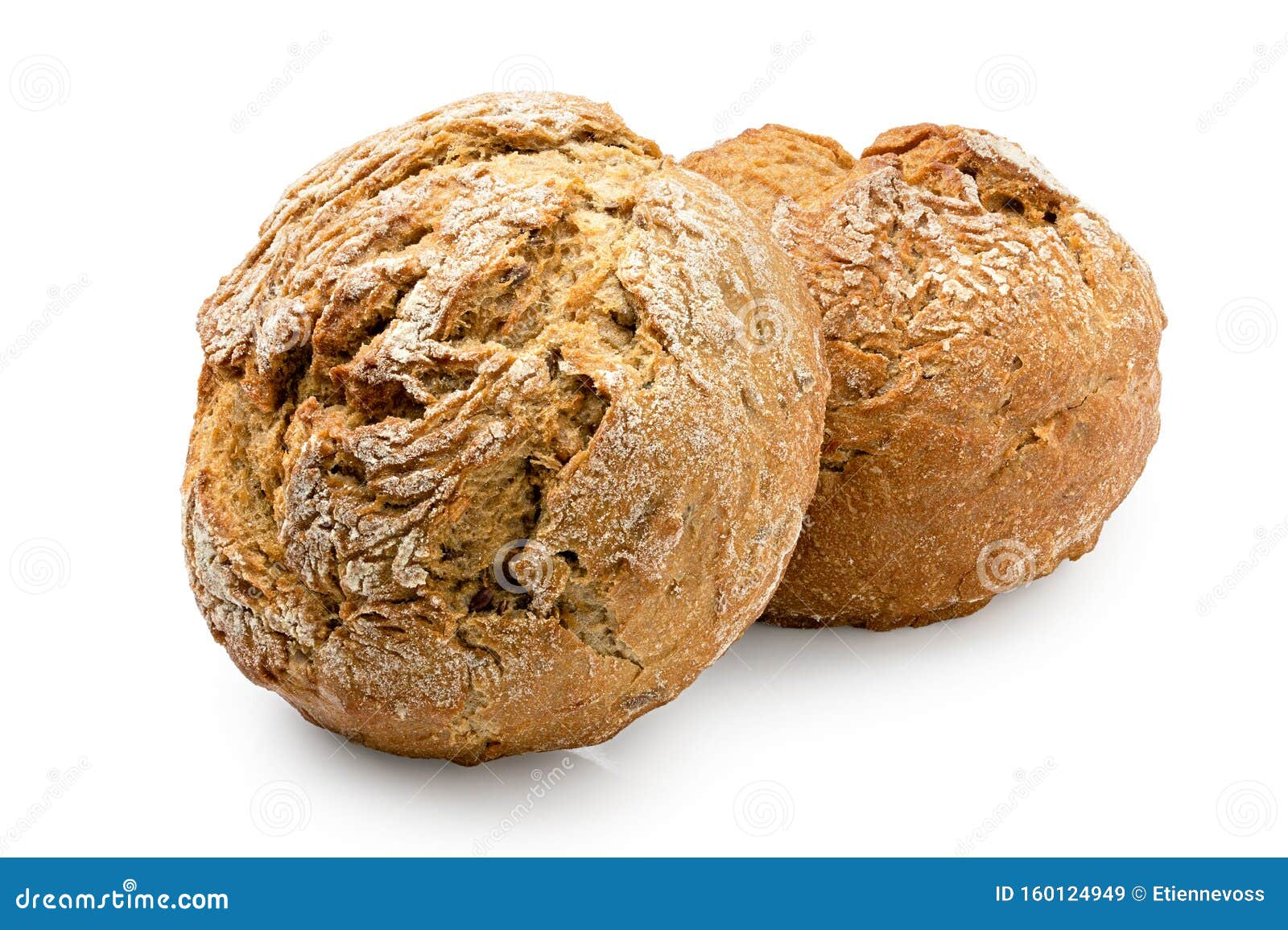 Two Round Rustic Whole Wheat Bread Rolls Isolated on White Stock Image ...