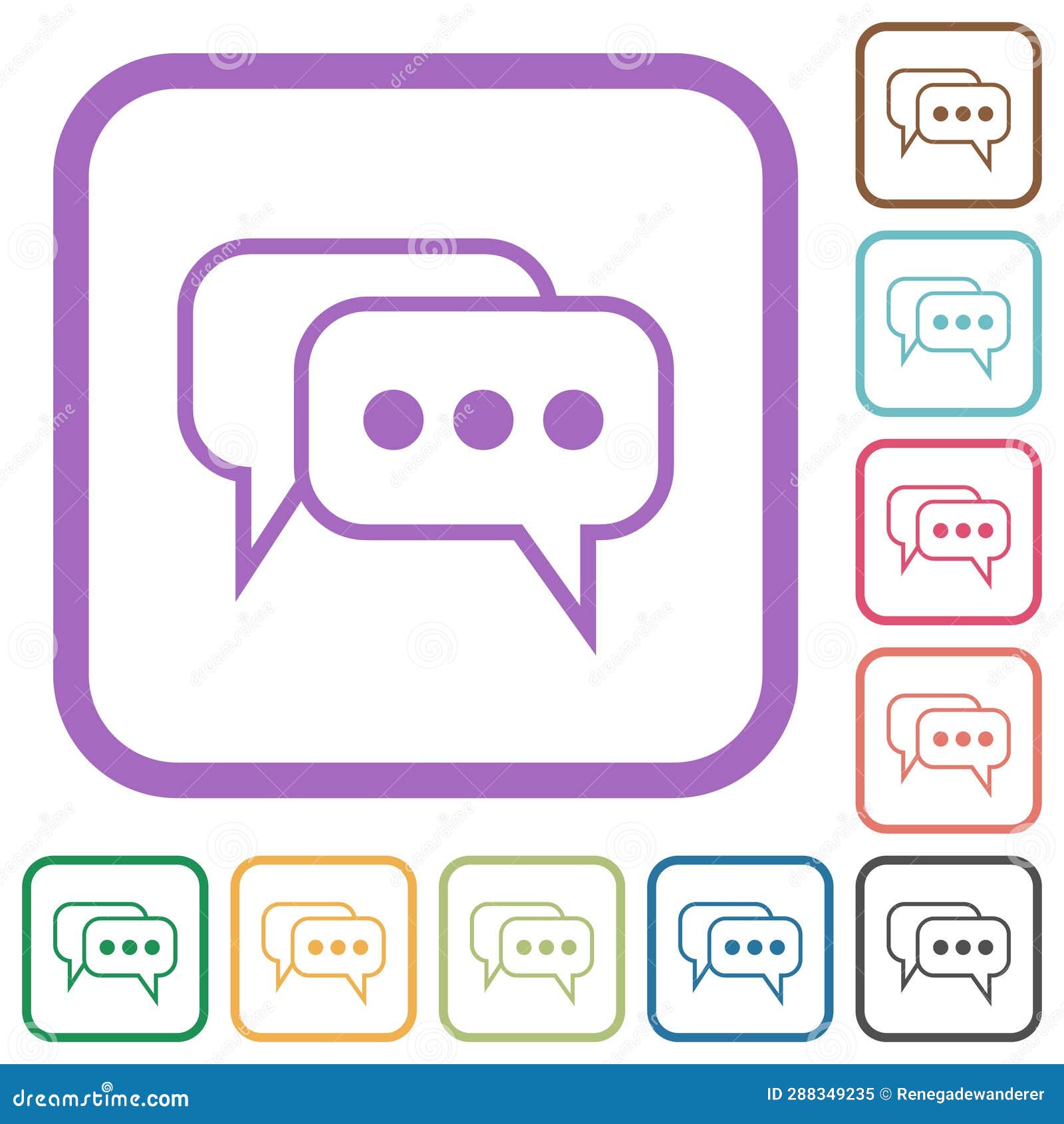Two Rounded Square Active Chat Bubbles Outline Simple Icons Stock ...
