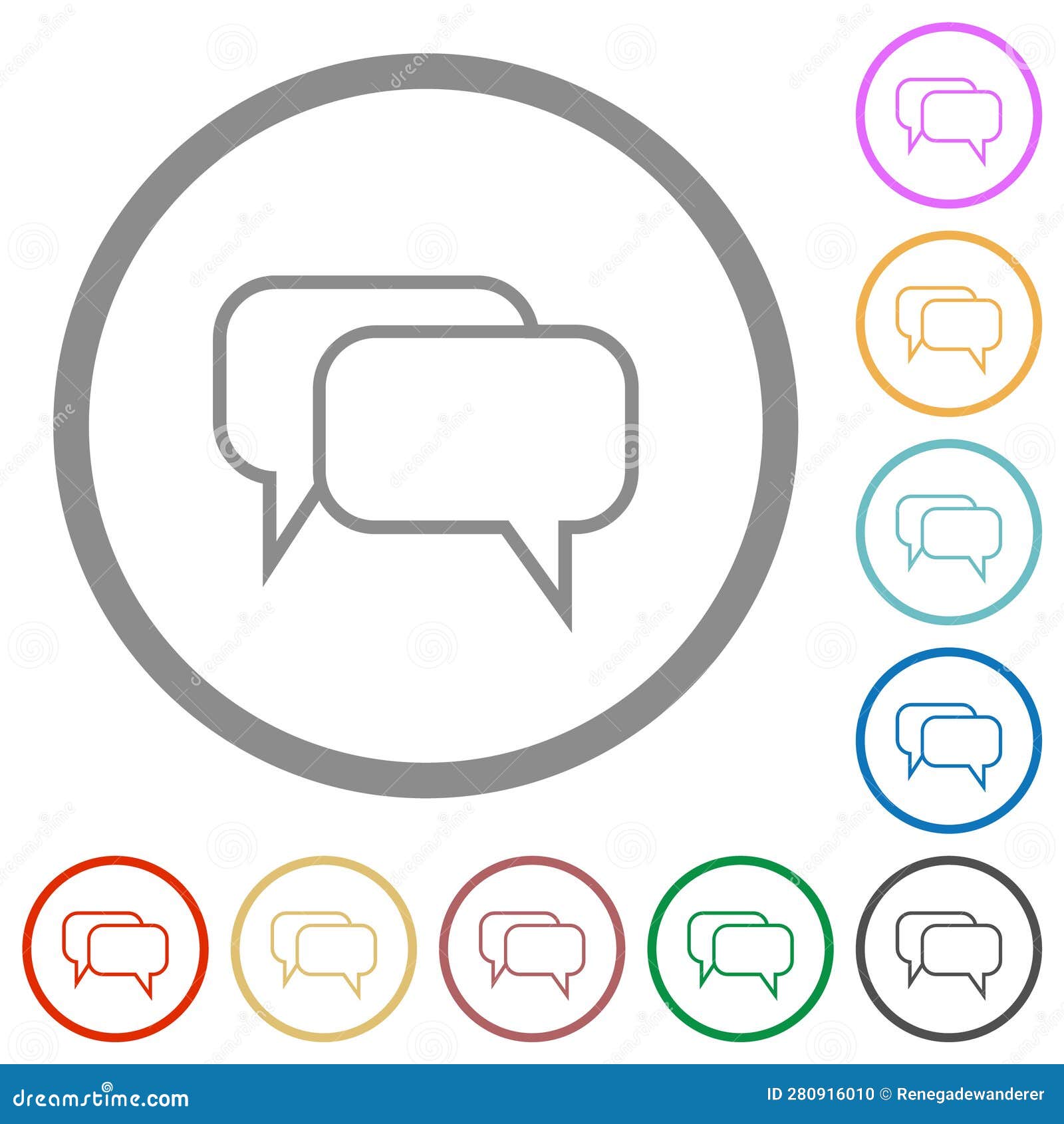 Two Rounded Square Chat Bubbles Outline Flat Icons with Outlines Stock ...