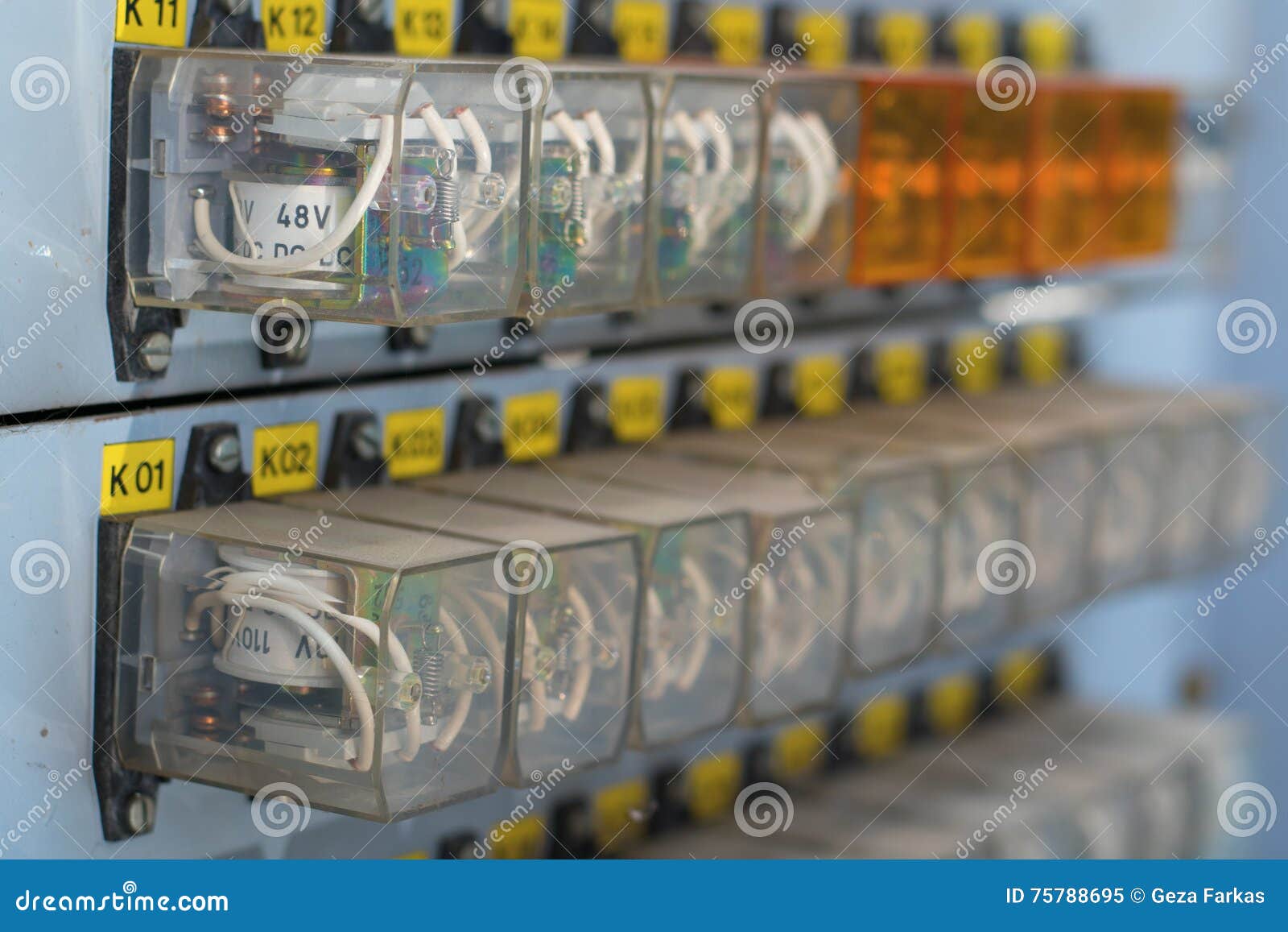 Two Row of Old White Relay Actuators with Yellow Marks Stock Image ...
