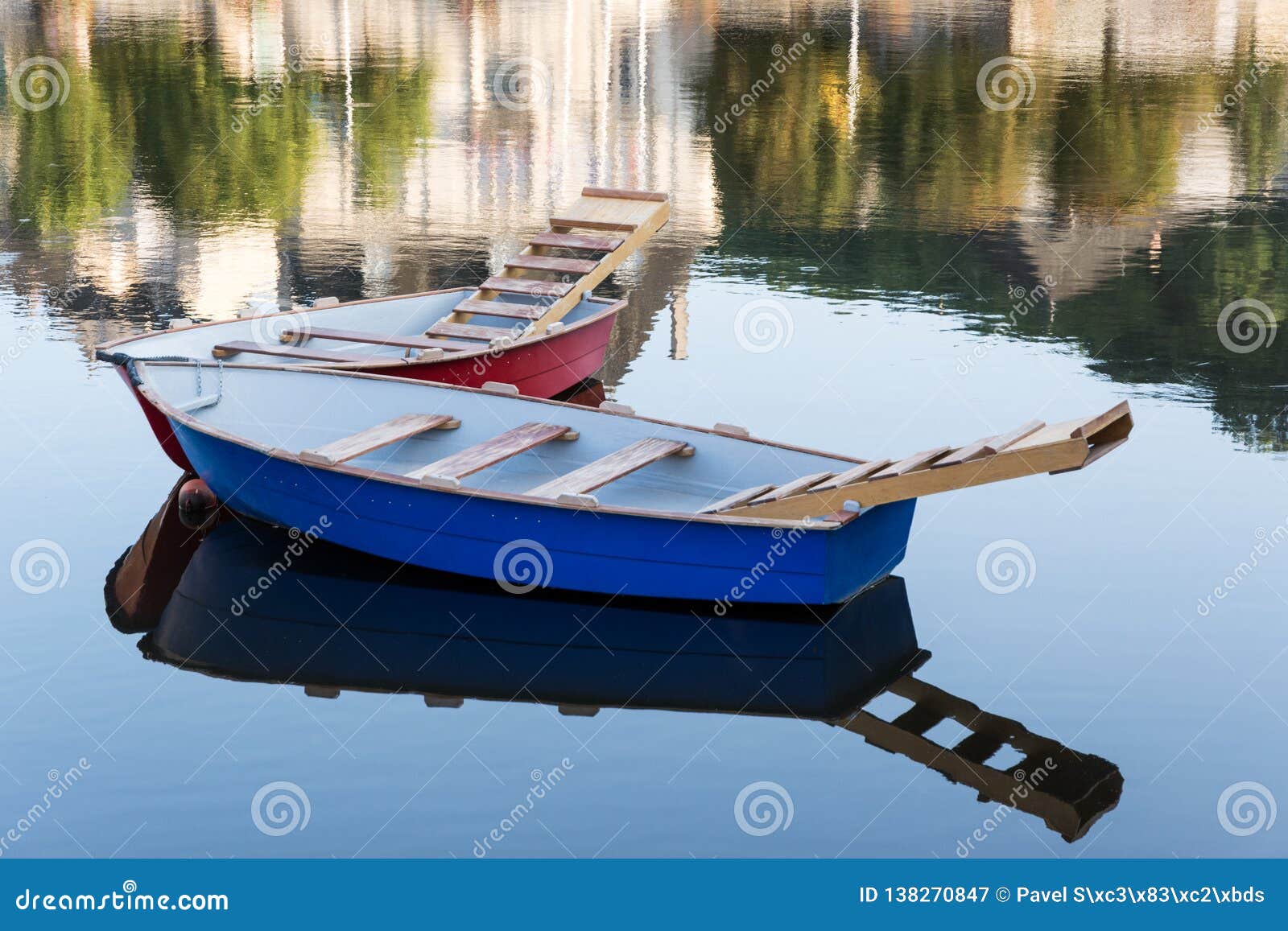 Two Rowing Boats Moored on the River Stock Image - Image of boat, moore ...