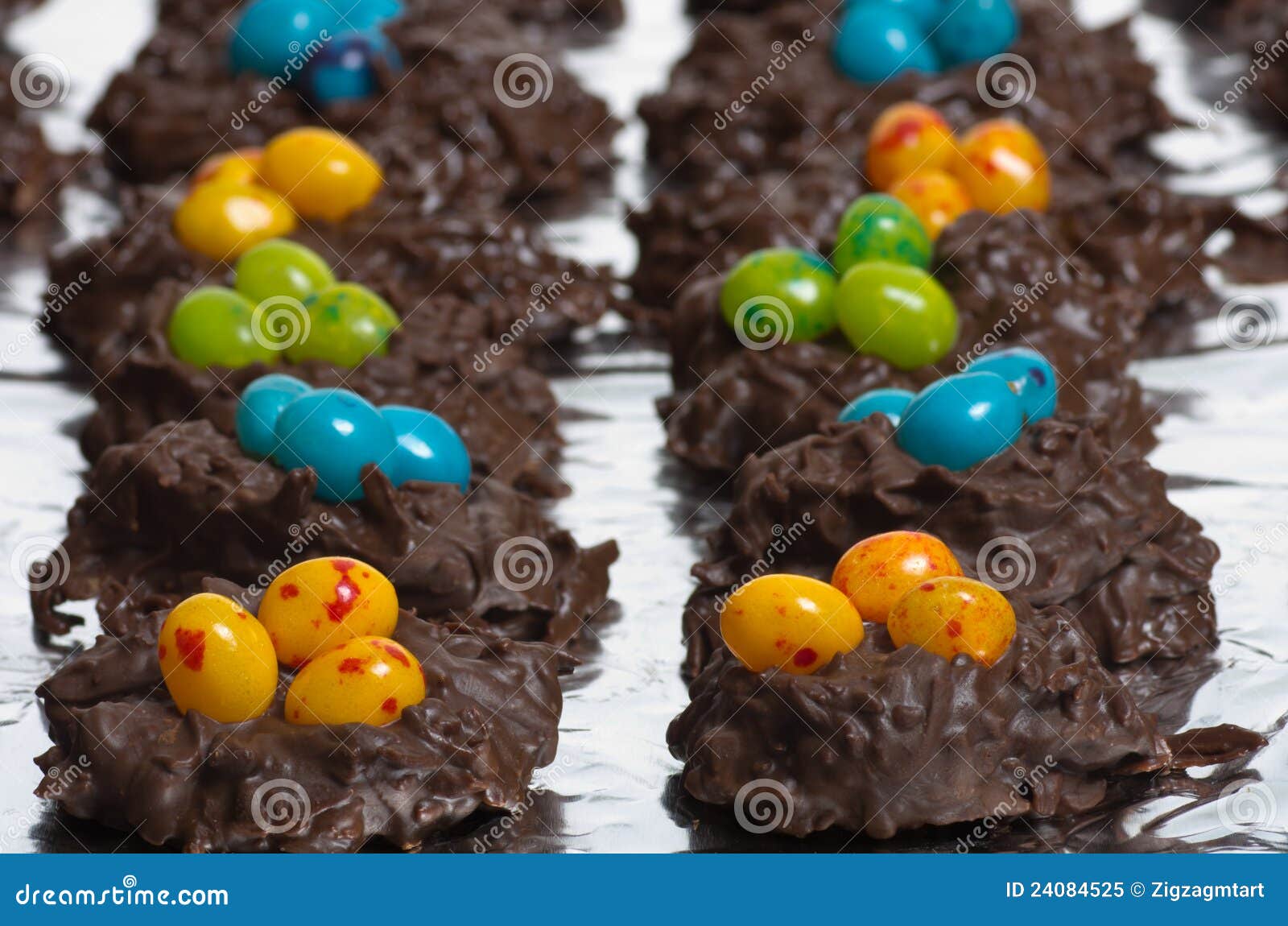 Two Rows of Candy Bird Nests Stock Image - Image of bake, calories ...