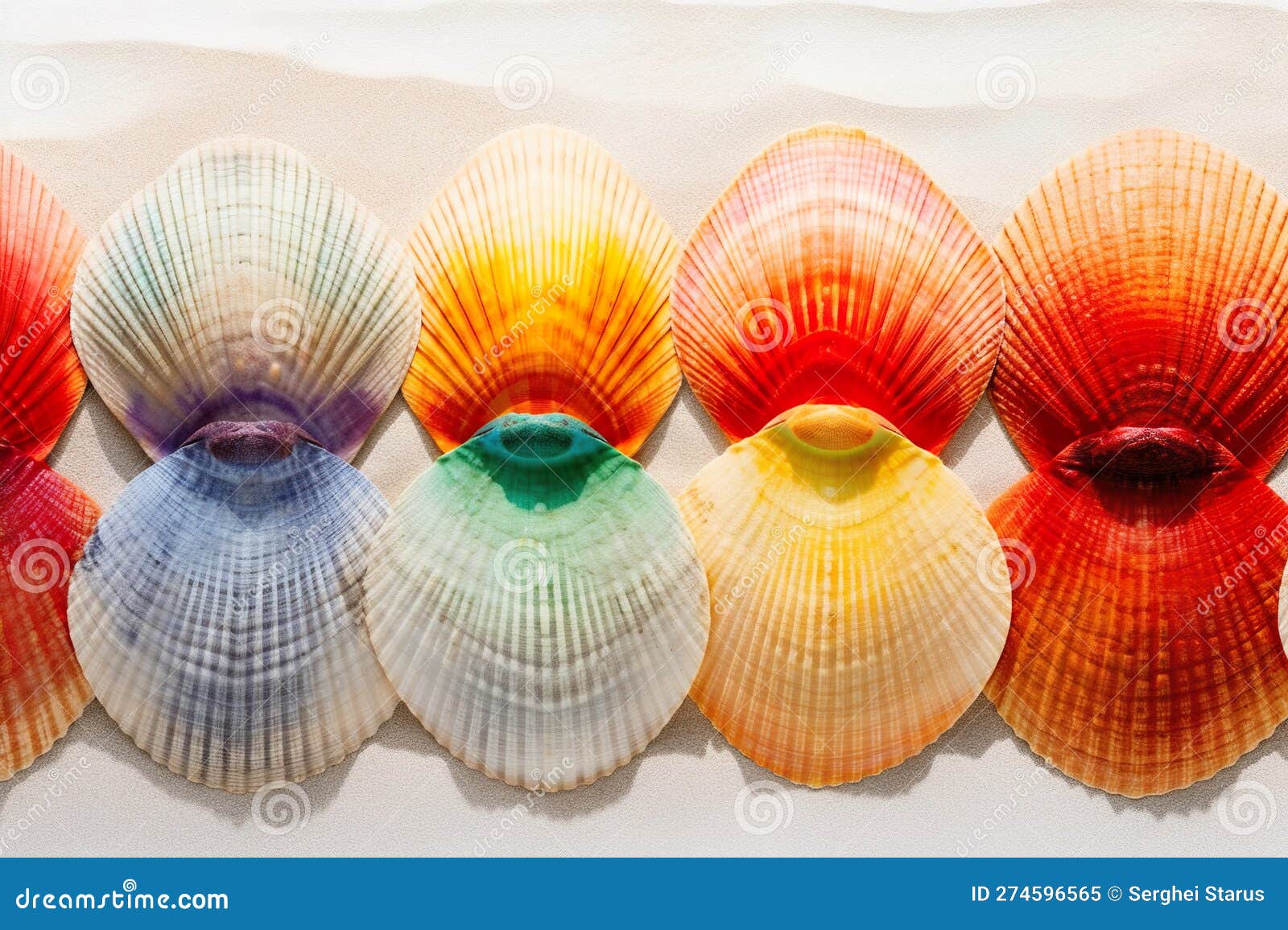 Two Rows of Colored Seashell at the Sand Beach. AI Generative Image ...