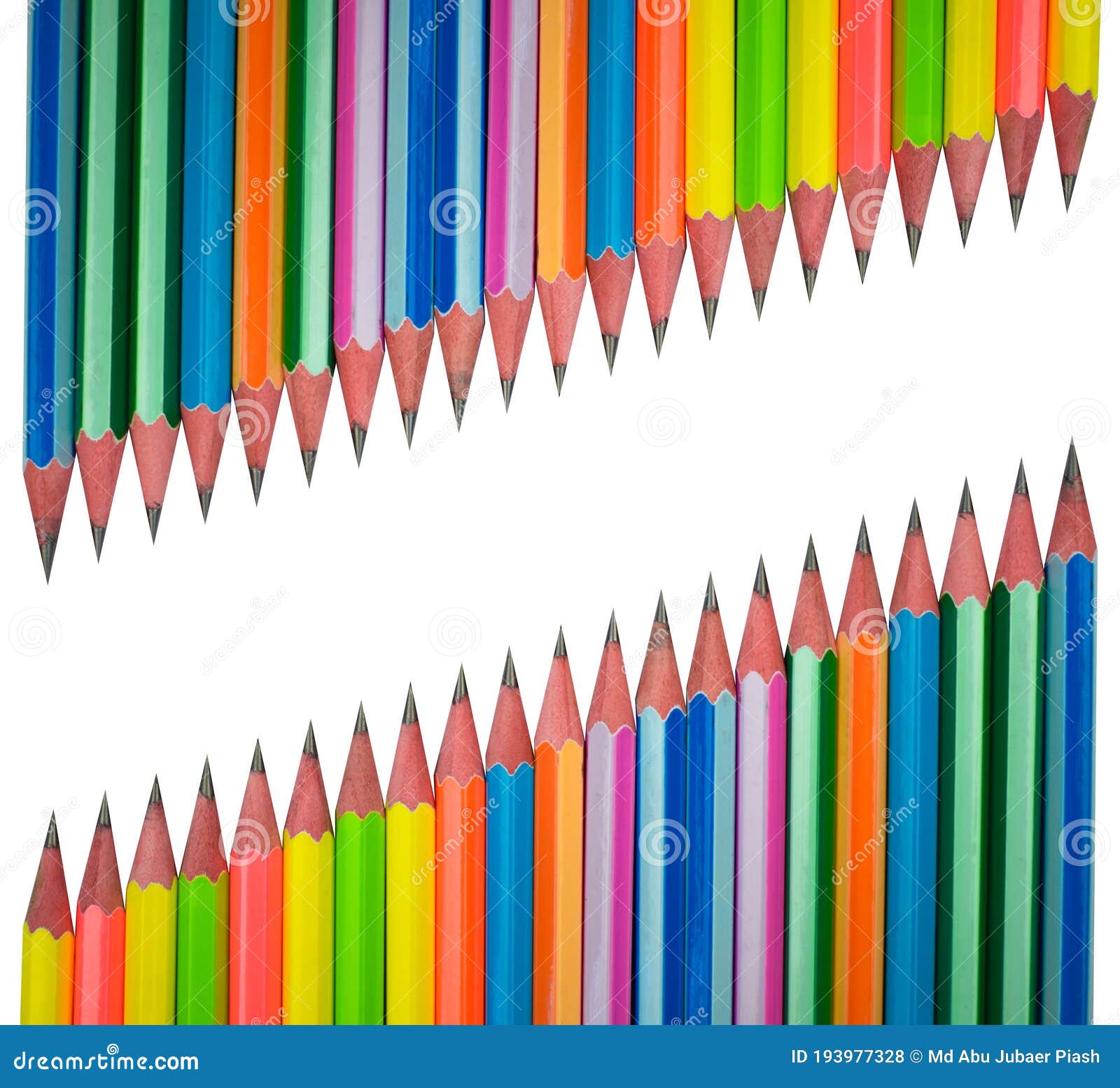 Two Rows Of Crayons In Line Facing Each Other Stock Photo ...