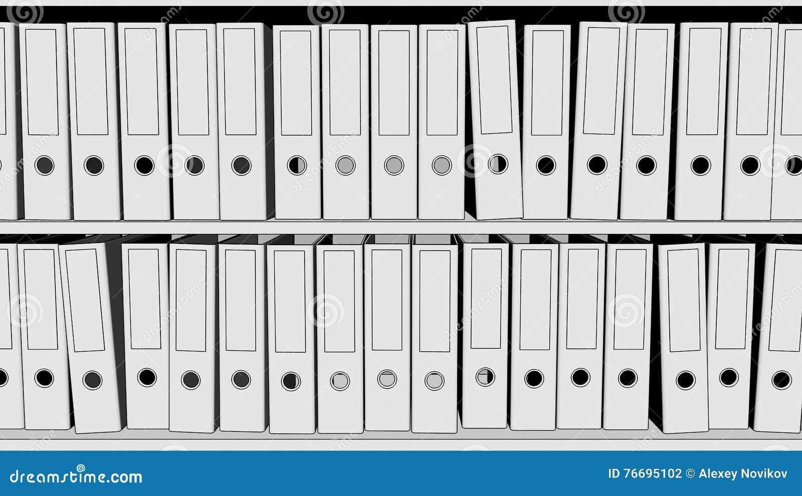 Two Rows of Empty Office Binders. 3D Rendering Stock Illustration ...
