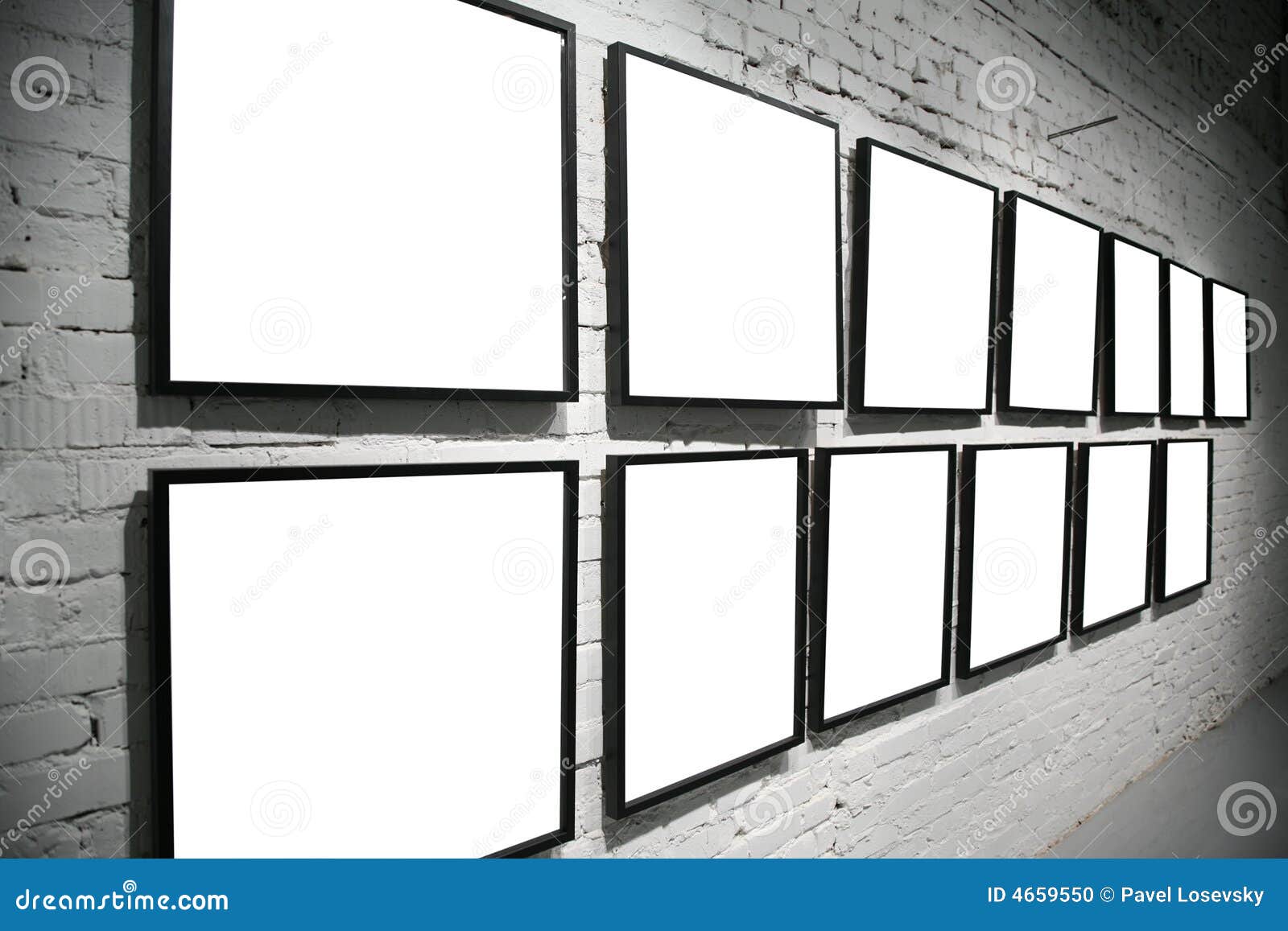 Two Rows Frames on Brick White Wall Stock Photo - Image of paints ...