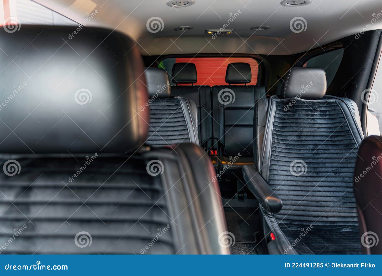 Two Rows of Passenger Seats in a Modern Luxury Car. Selective Focus ...