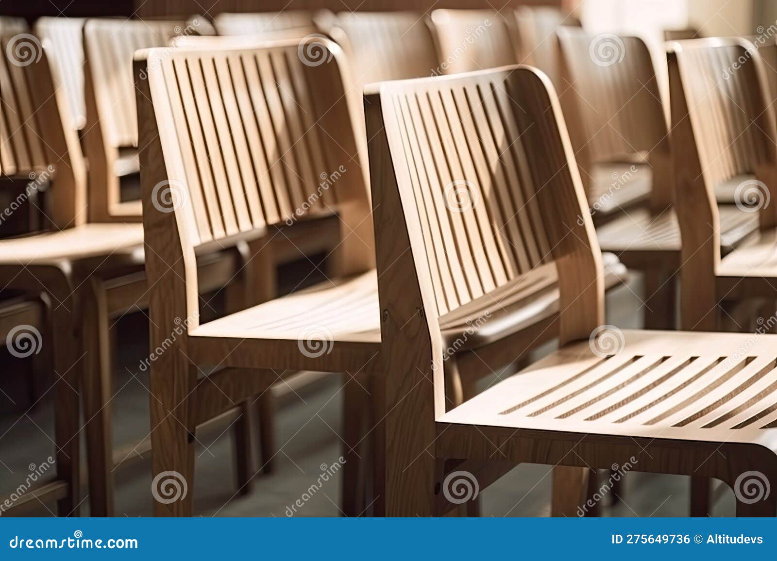 Two Rows of Wooden Chairs, Side by Side, for a Lecture or Presentation ...