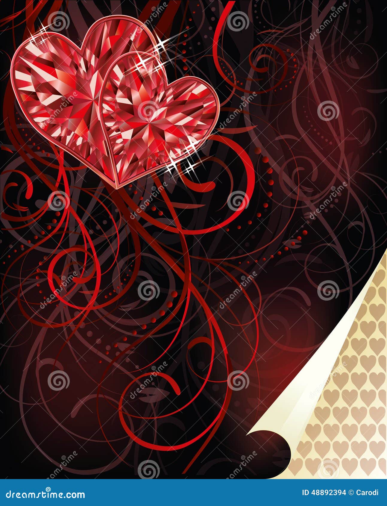 Two ruby hearts, love card stock vector. Illustration of congratulation ...