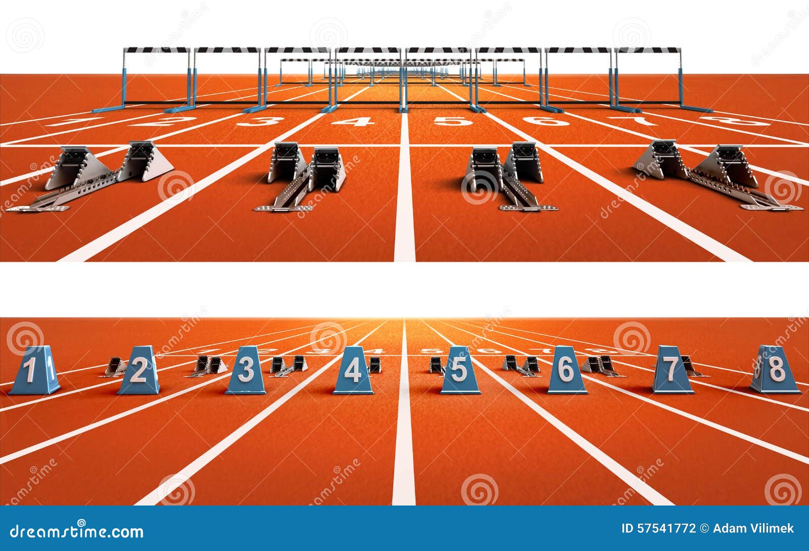 Two Running Tracks with Blocks and Hurdles Stock Illustration ...