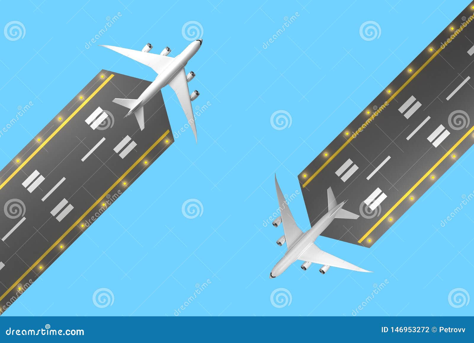 Two Runways with Passenger Aircraft Top View Stock Illustration ...