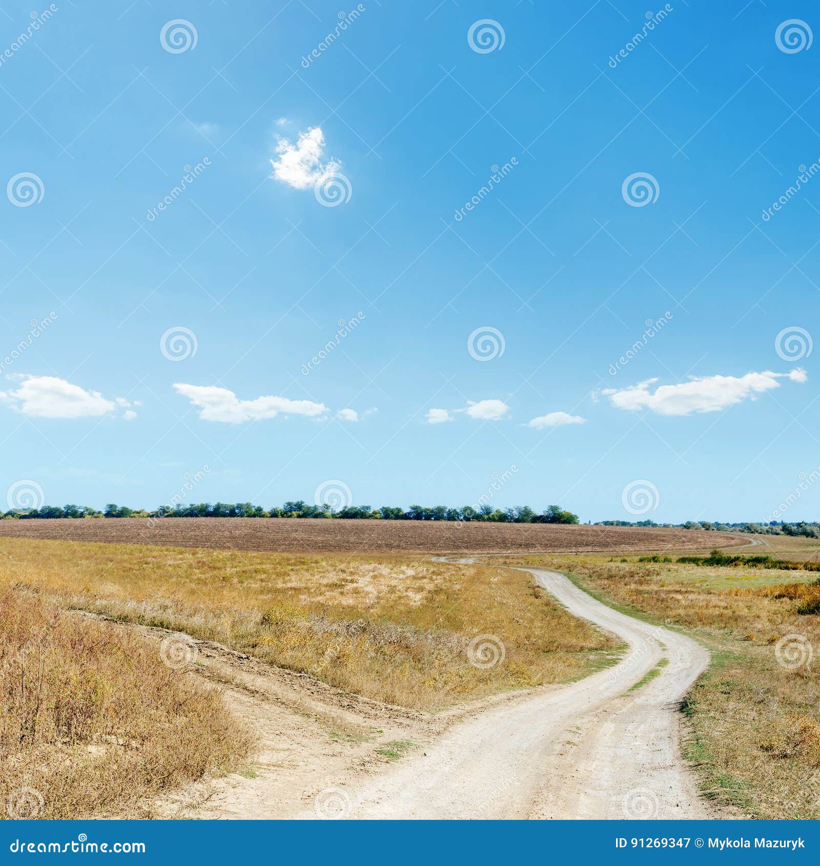 Two Rural Road in Hot Steppe and Blue Sky Stock Image - Image of nature ...