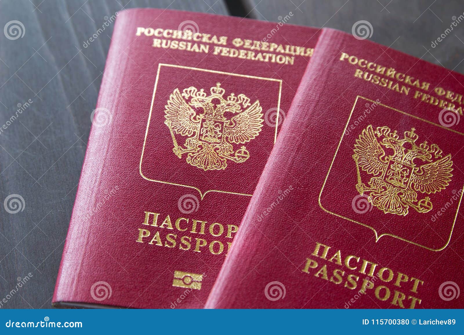 Two Russian Passports on Wooden Table. Closeup Stock Photo - Image of ...