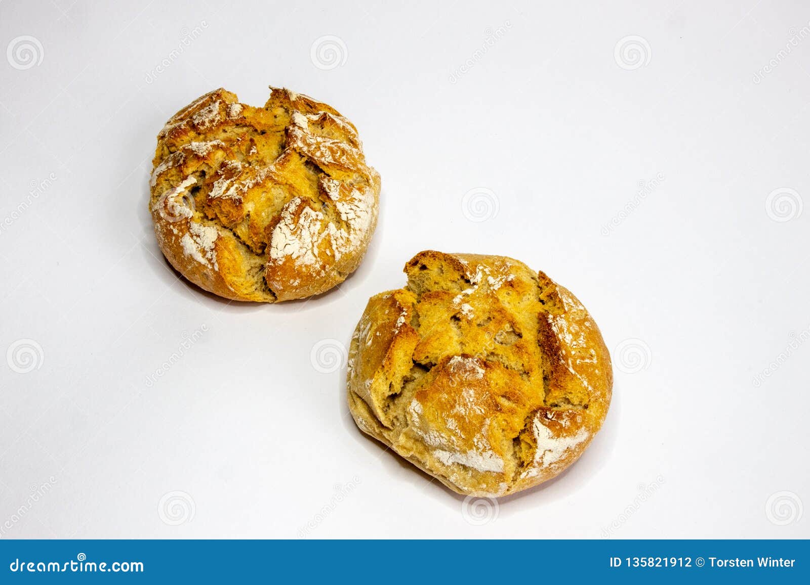 Two rustic bread rolls stock photo. Image of bake, single - 135821912