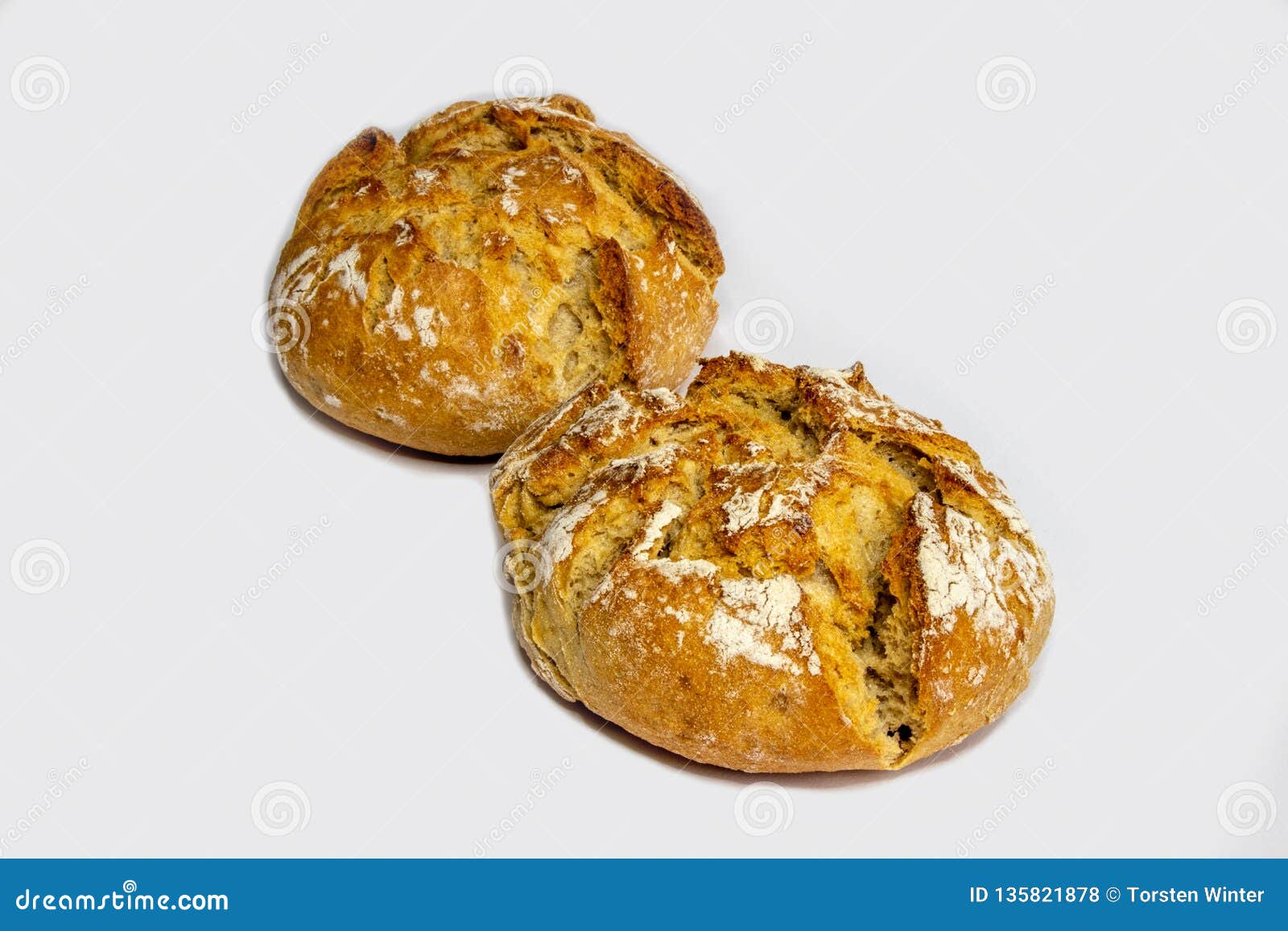 Two rustic bread rolls stock photo. Image of table, roll - 135821878