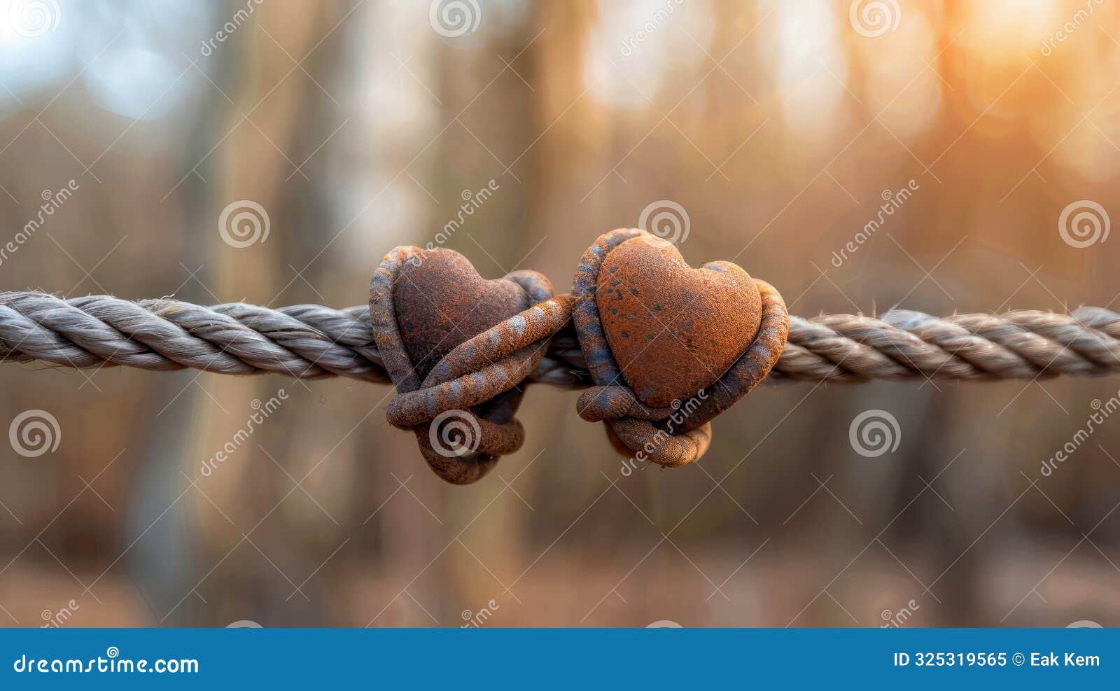 Two Rustic Hearts Bound Together by a Rope a Symbol of Devoted Union ...