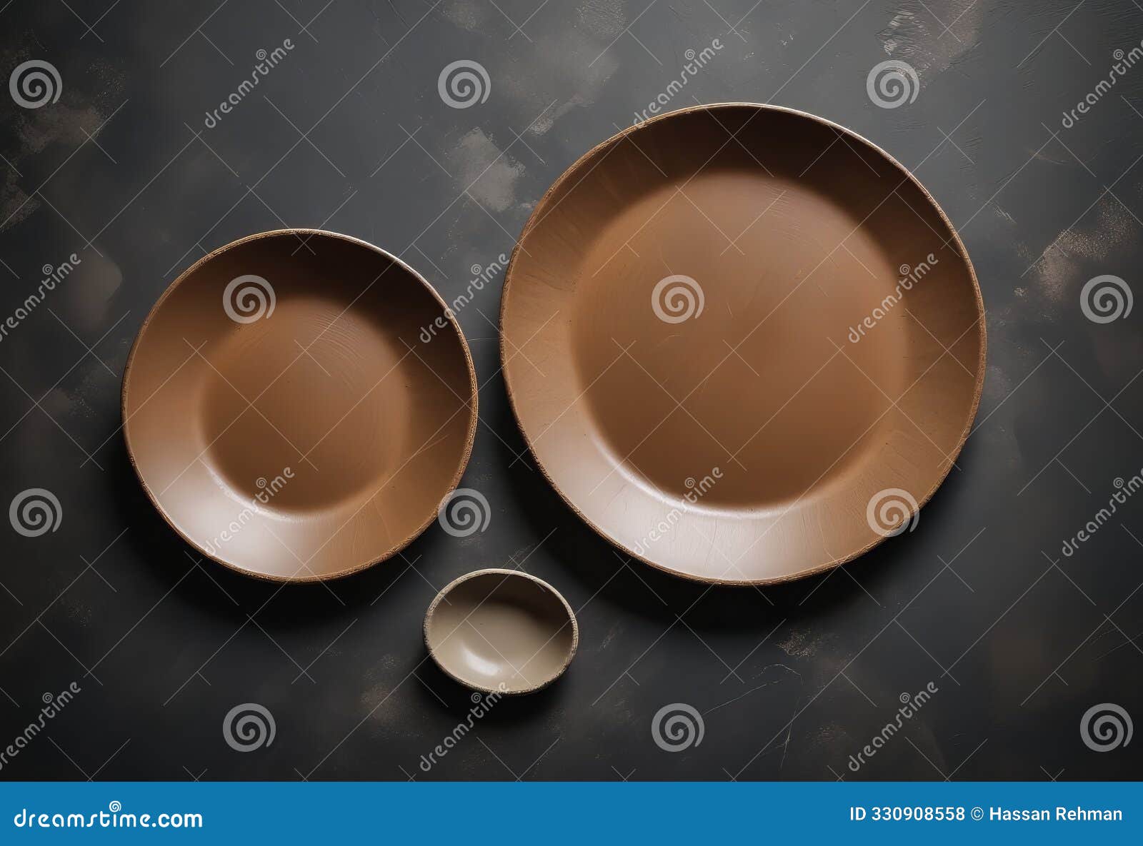 Two Rustic Plates on Gray Background Empty Brown Clay Plate Stock ...