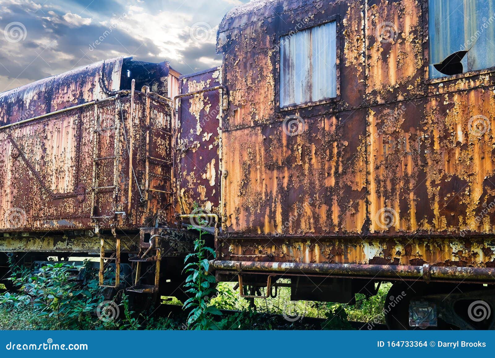 Two Rusty Train Cars stock photo. Image of weathered - 164733364