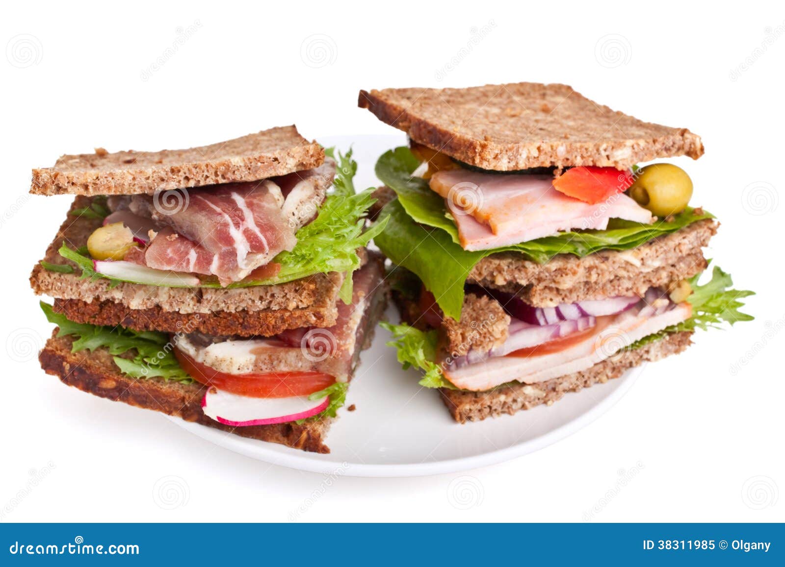 Two Rye Bread Sandwiches stock image. Image of breast - 38311985