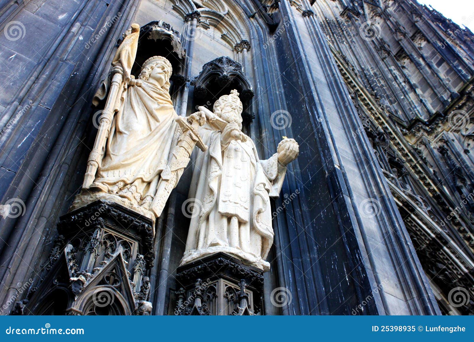 Two Sacred Sculptureon Cologne Cathedral Stock Image - Image of stand ...