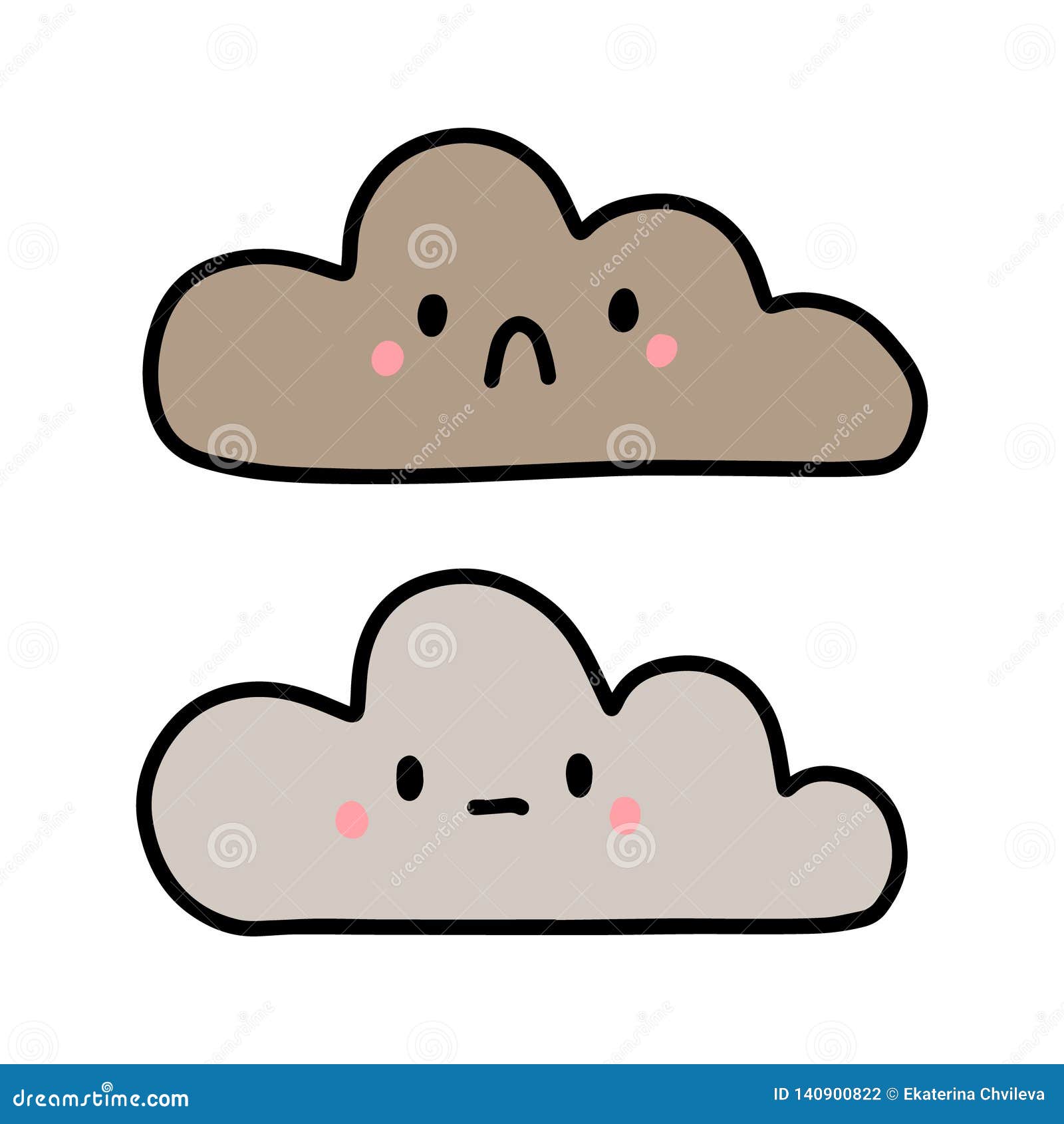 Two Sad Clouds Hand Drawn Illustration in Cartoon Style Stock ...