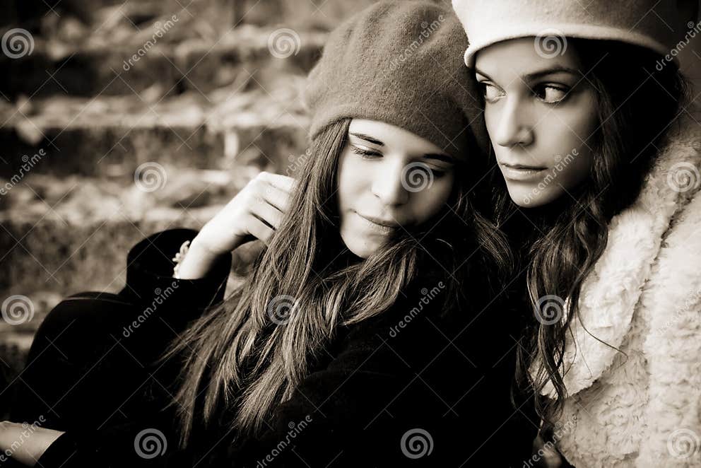 Two sad girls stock image. Image of together, communicate - 12449117