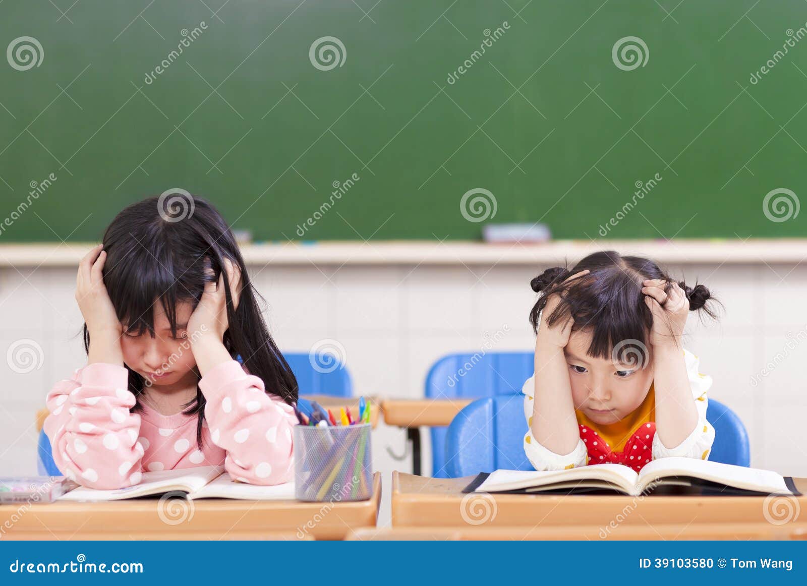 Two Sad Girls Doing in Homework Stock Photo - Image of achieve, asian ...
