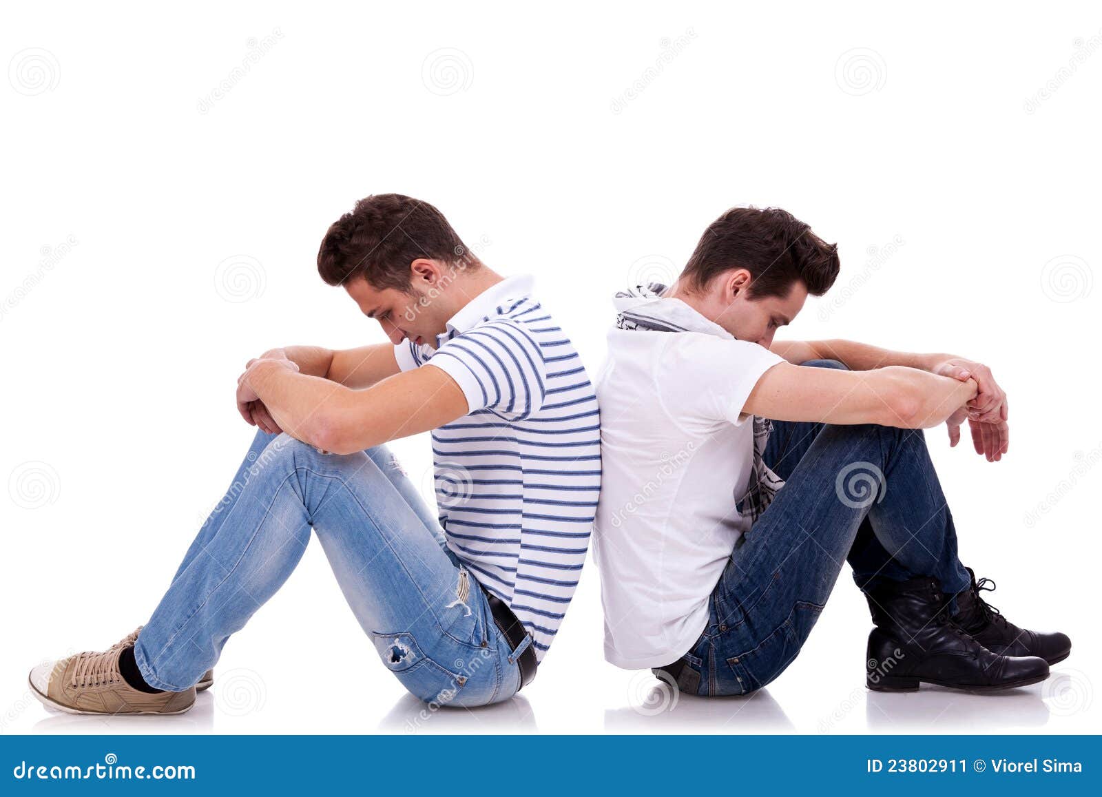 Two Sad Men Sitting Back To Back Stock Image - Image of room, latin ...