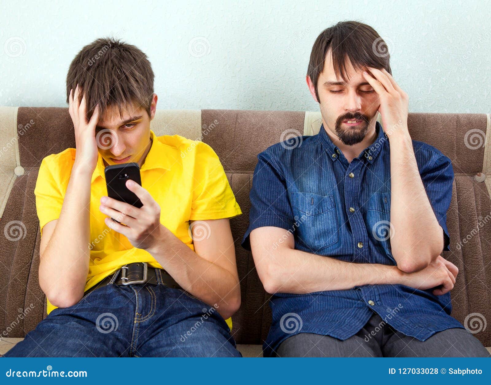 Two Sad Men stock photo. Image of anxiety, problem, cellphone - 127033028