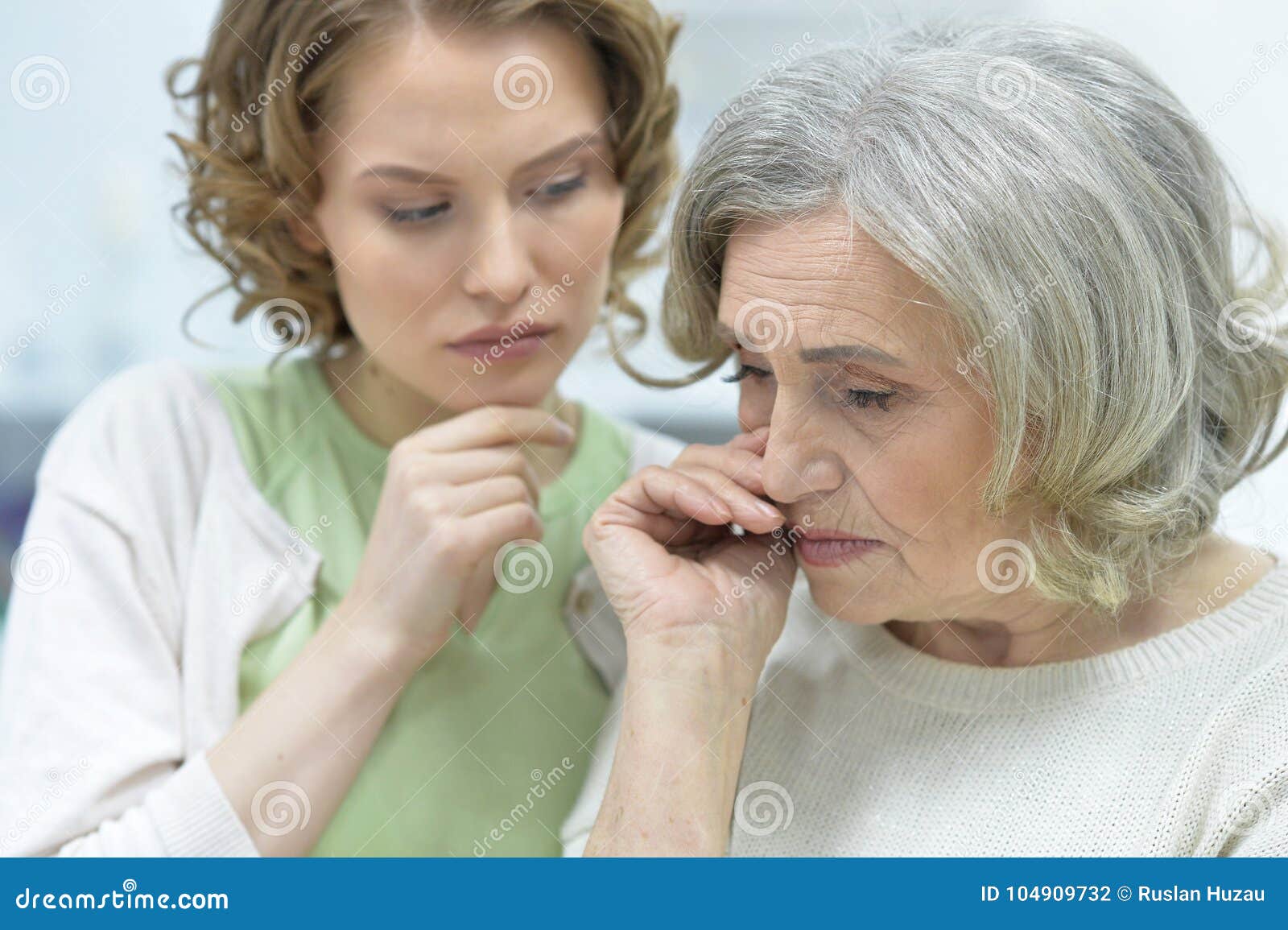 Two sad women stock photo. Image of closeup, elder, home - 104909732