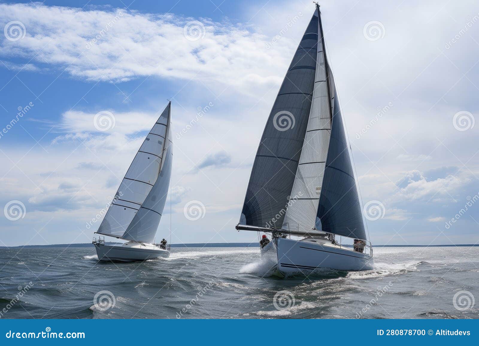 Two Sailboats Racing Each Other on the Open Water Stock Photo - Image ...
