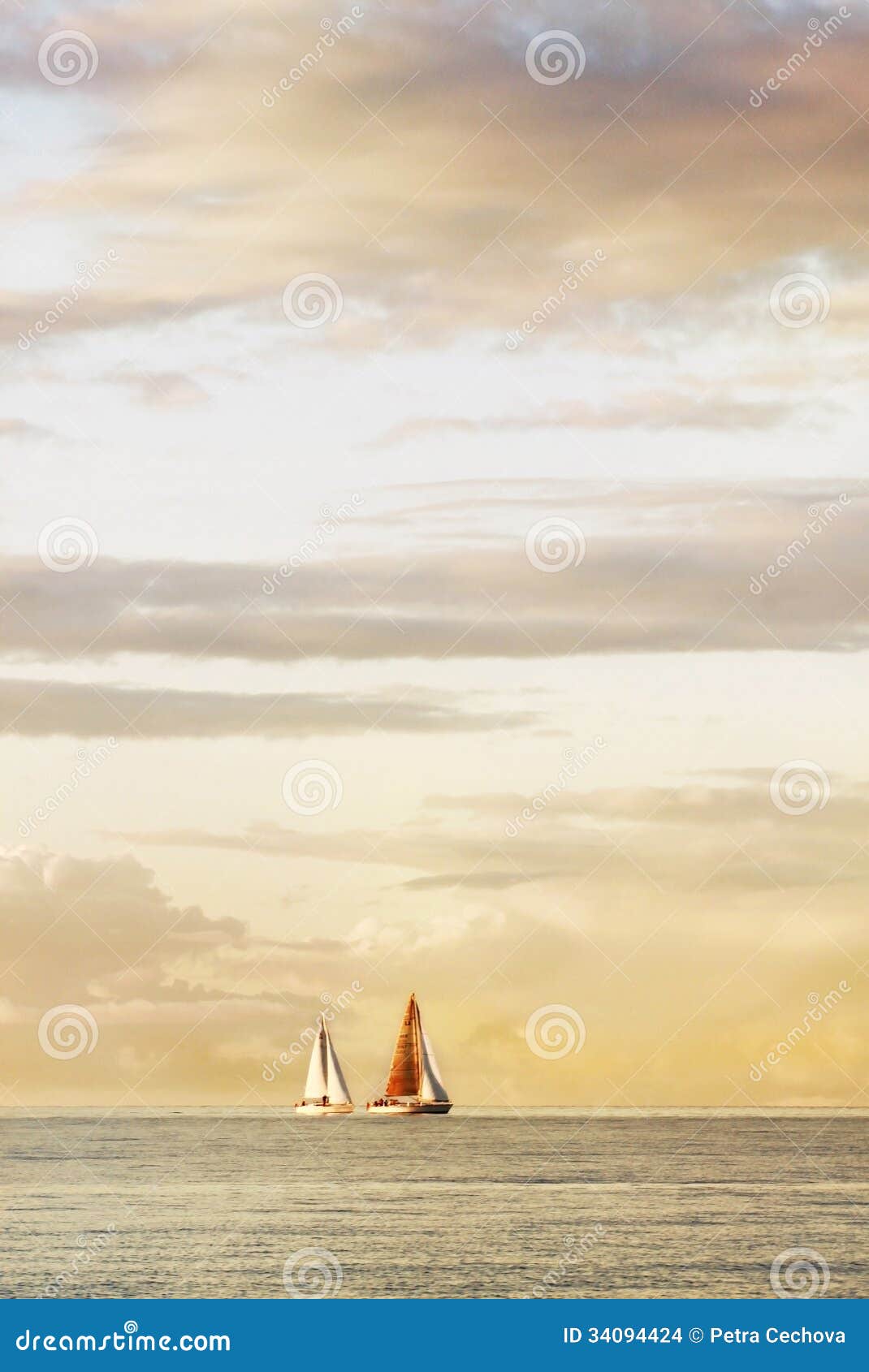 Two Sailboats on the Sea, Beautiful Sky and Clouds Stock Photo - Image ...