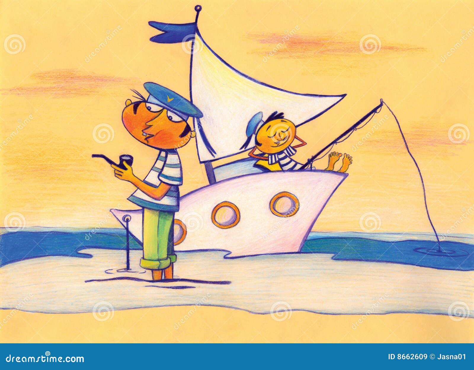 Two Sailors By The Sea And Ship Stock Image | CartoonDealer.com #8662609
