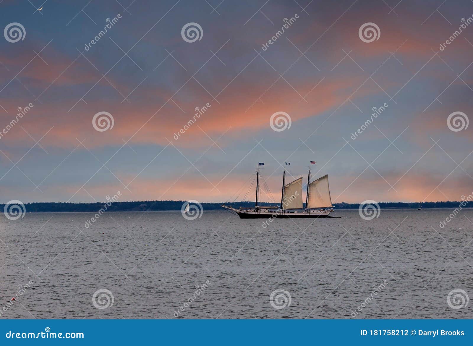 Two Sails on Three Masts at Sunset Stock Photo - Image of adventure ...