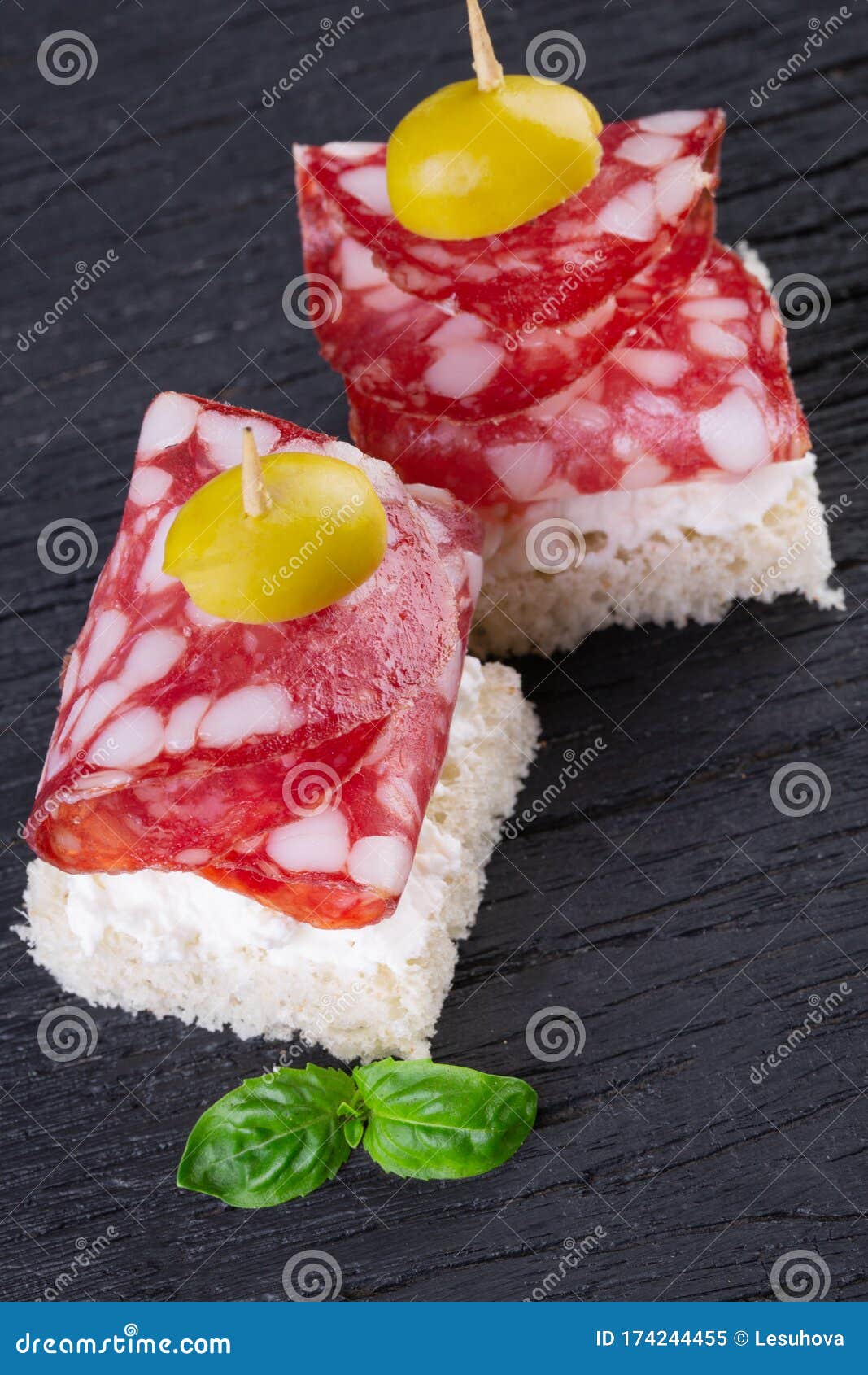 Two salami canapes stock image. Image of black, party - 174244455