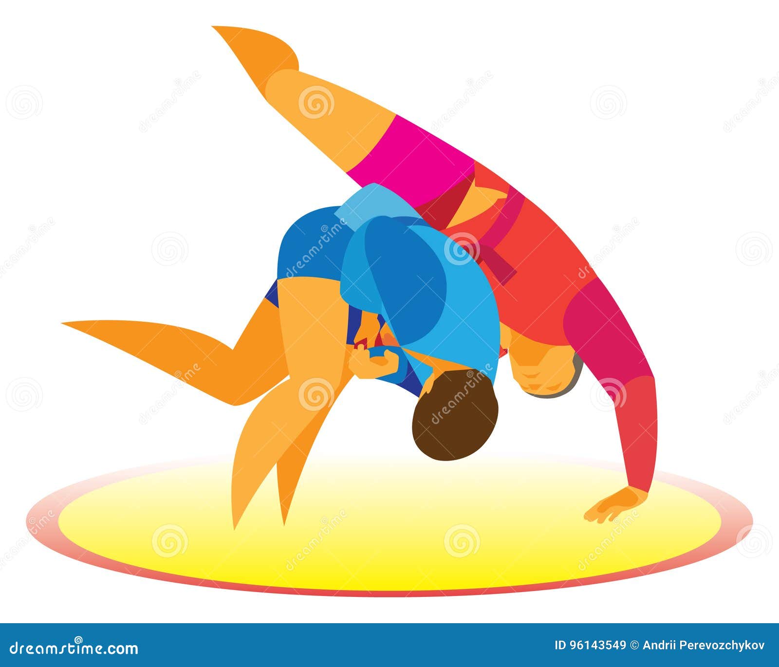 Two Sambo Wrestlers Compete On The Carpet Vector Illustration ...