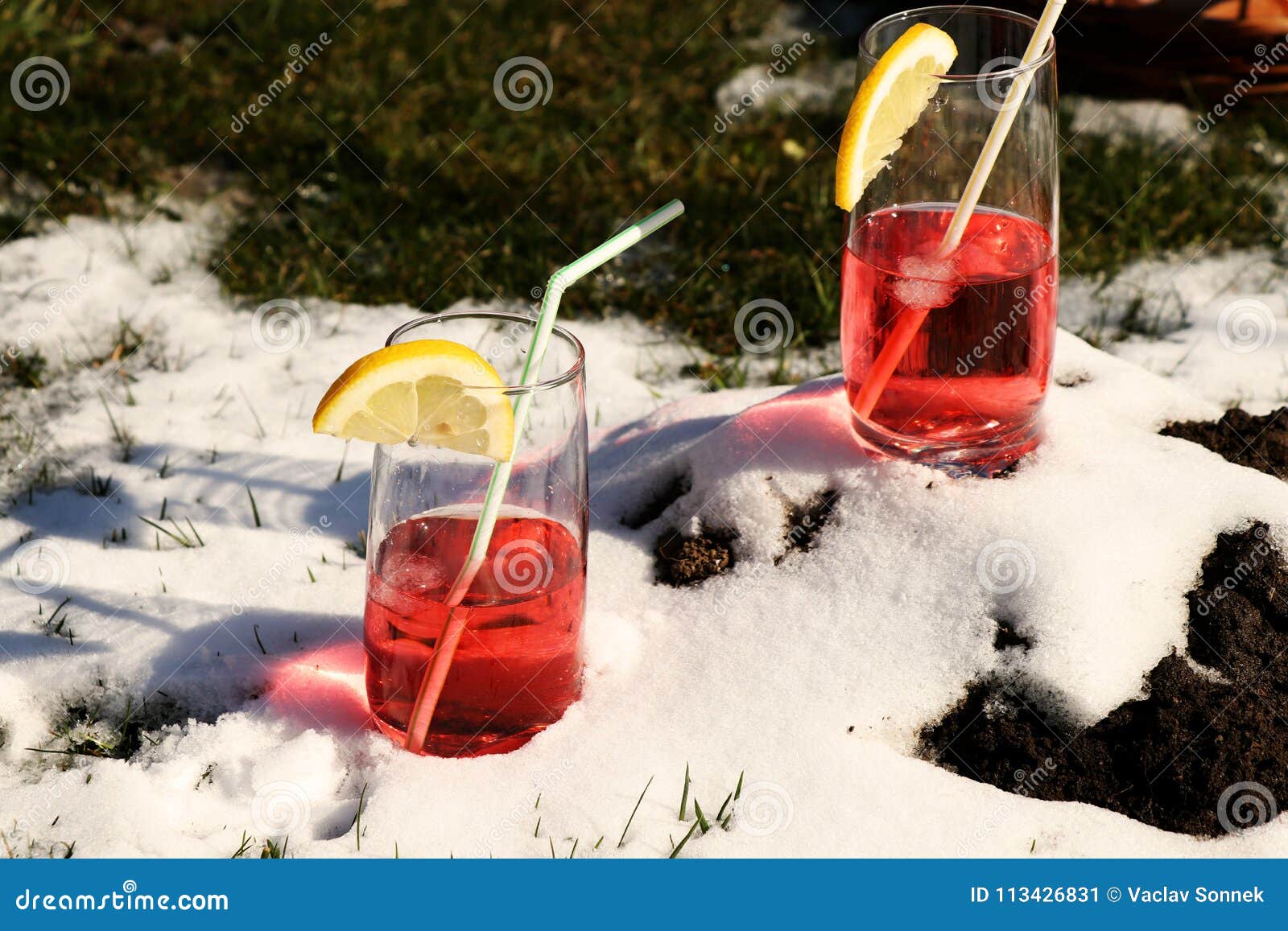 Two Same Drinks in Snow for Design and Drinking Stock Image - Image of ...