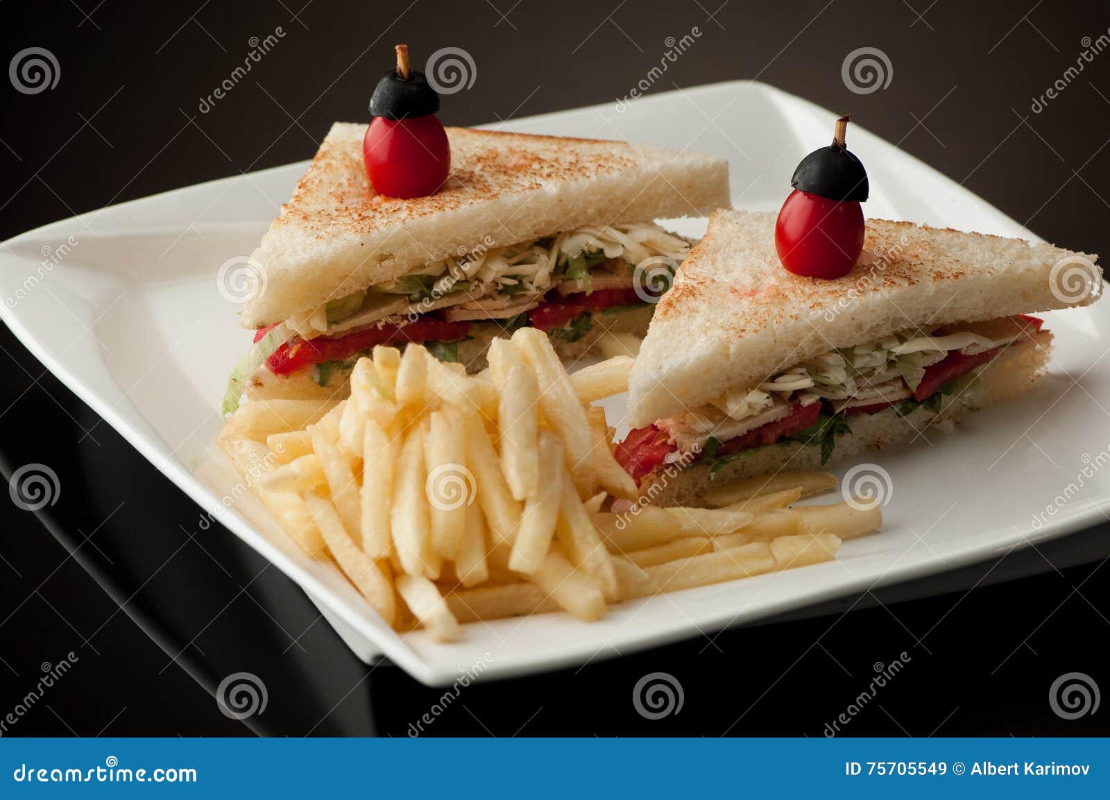 Two Sandwiches in a Plate with Fries Stock Image - Image of healthy ...
