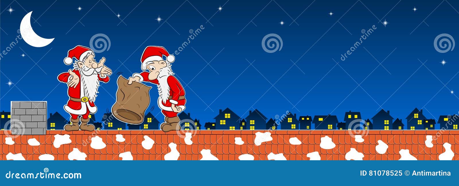 Rooftop Santa And Sleigh Royalty-Free Cartoon | CartoonDealer.com #33034037